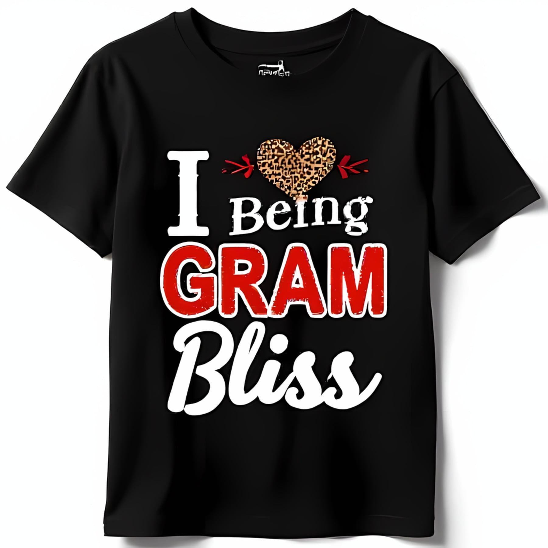 Black T-Shirt with White Text 'I Love Being GRAM Bliss' & Red Heart ...