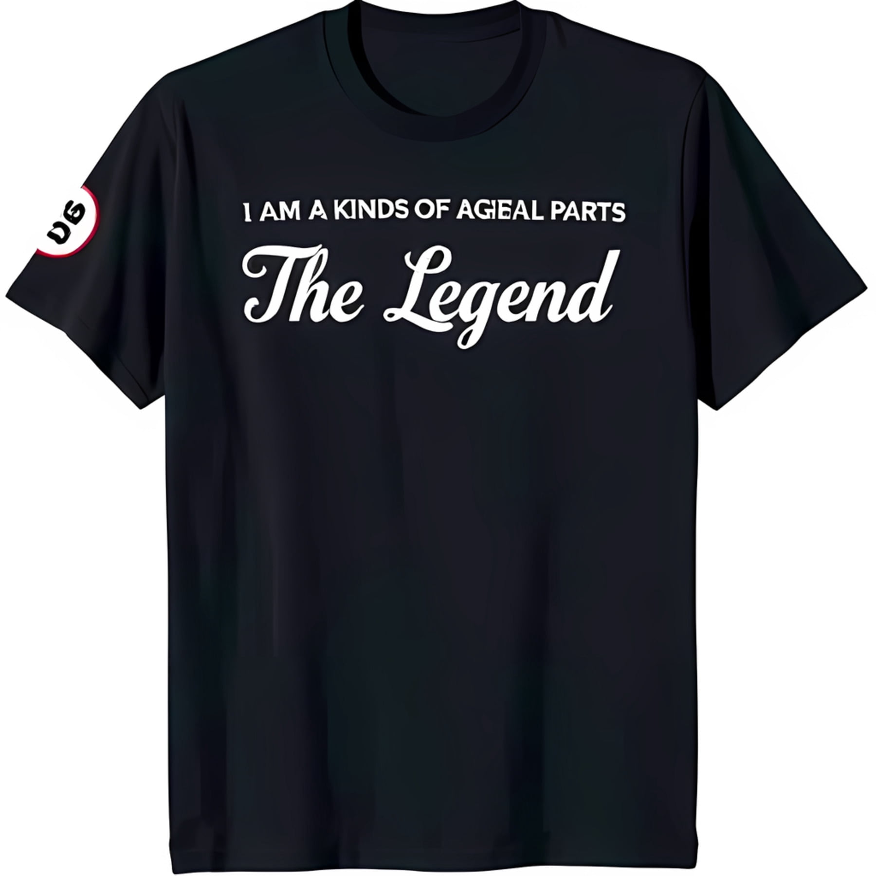 Black T-Shirt with White Text 'I am a kinds of ageal parts The Legend ...