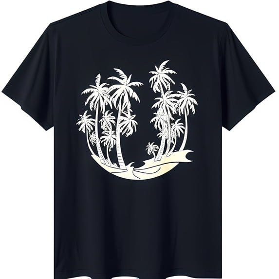 Black T-Shirt with White Tree Graphic Design Circular Inward Facing ...