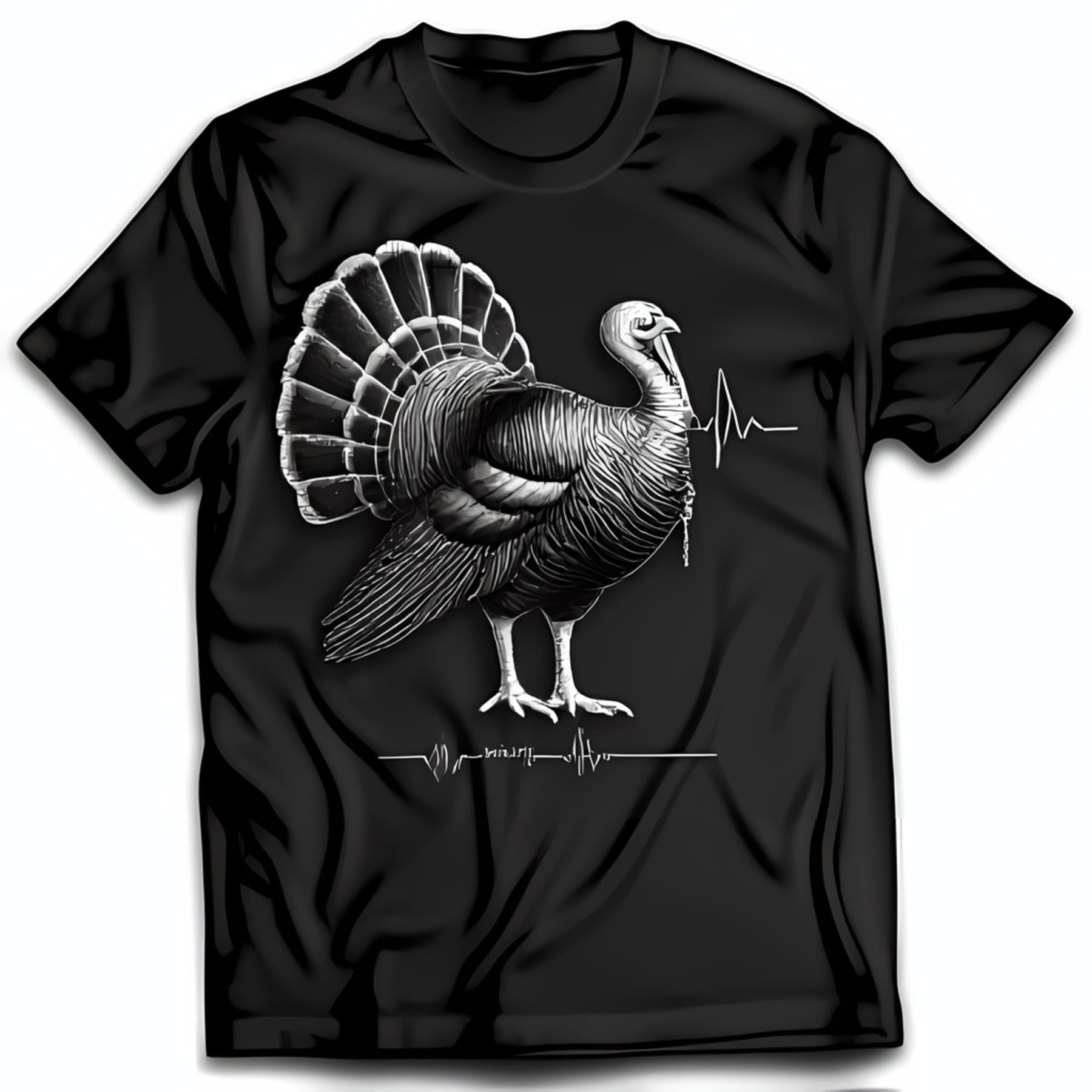 Black T-Shirt with White Turkey Outline and Heart Monitor EKG Design ...