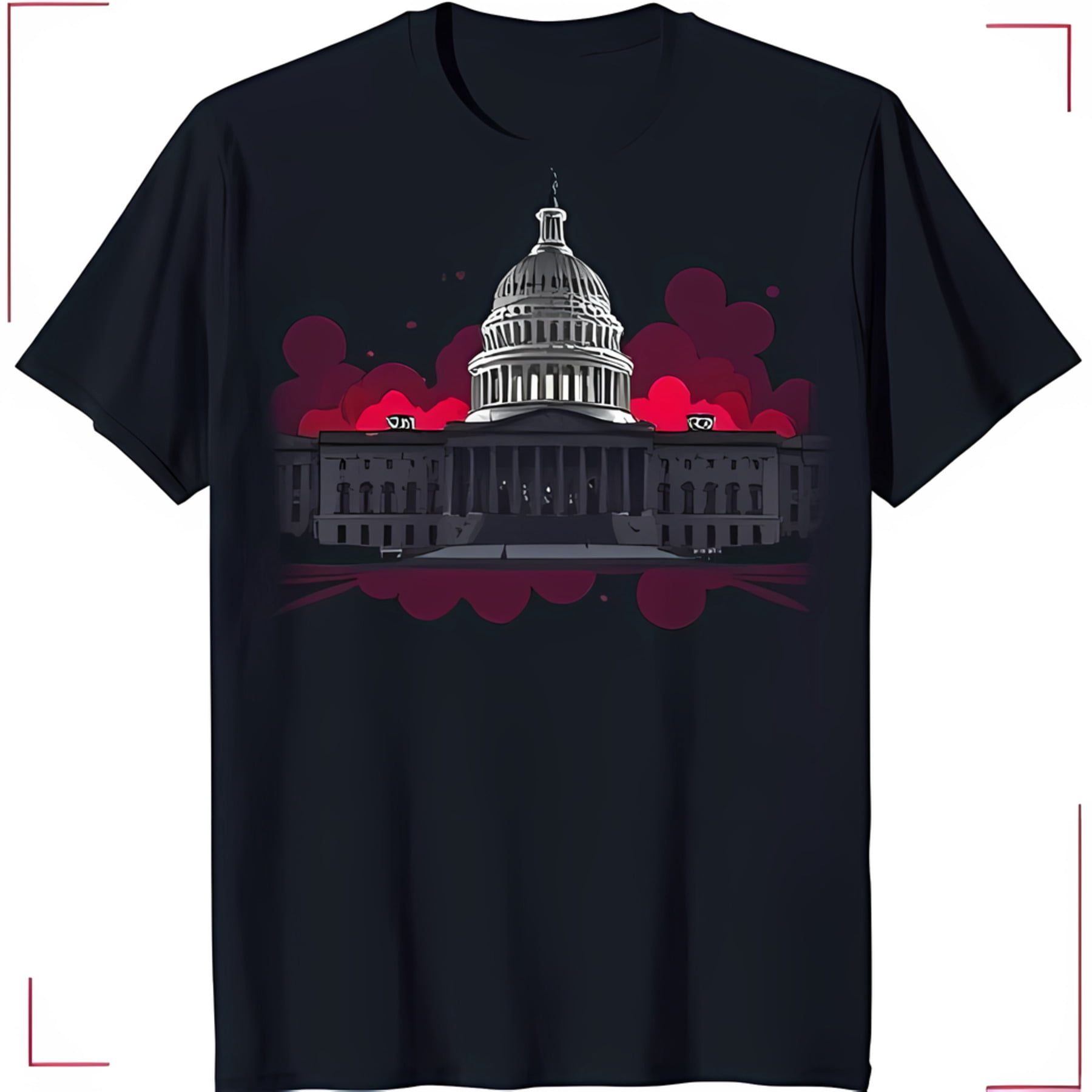 Black T-Shirt with White US Capitol Building Graphic Surrounded by Red ...