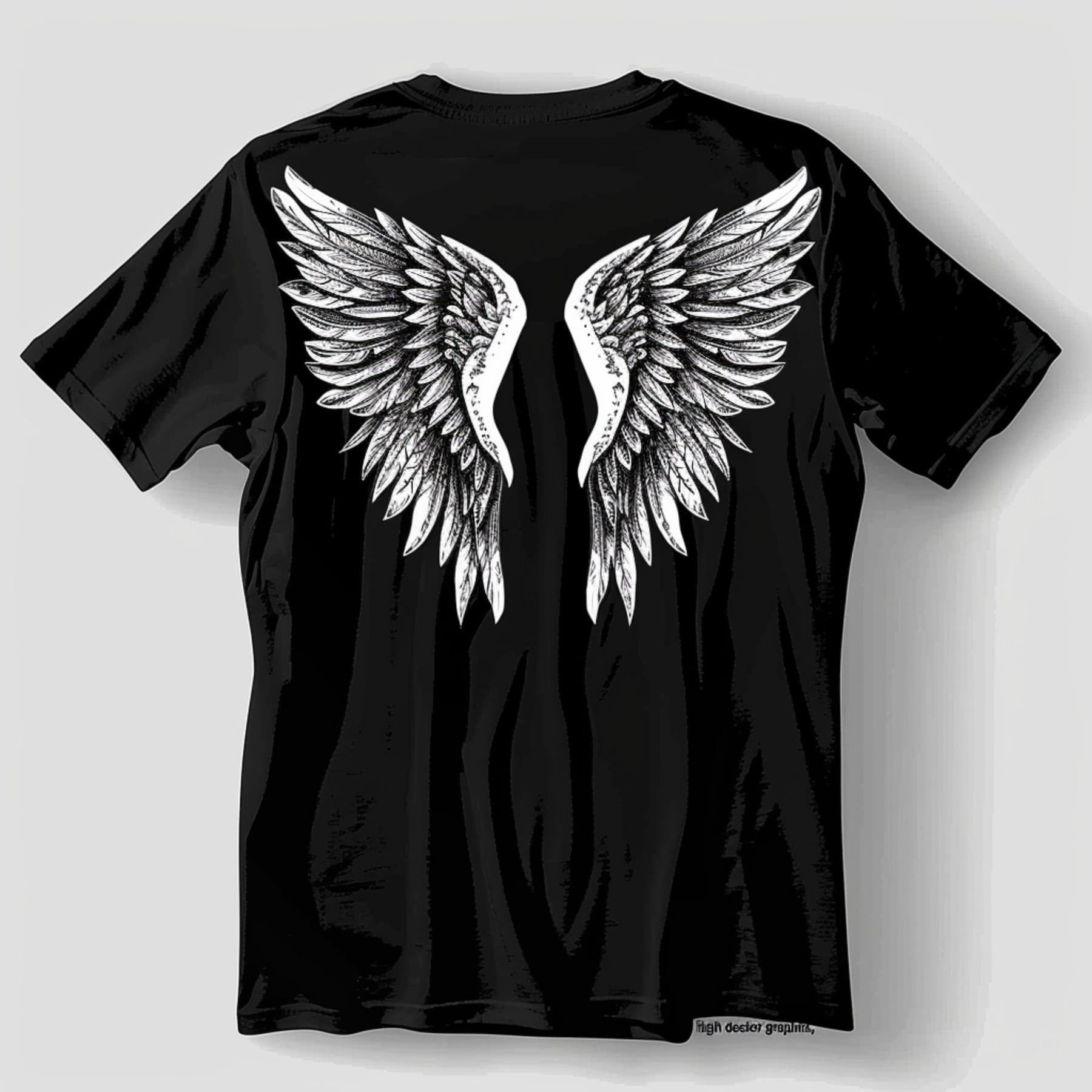 Black T Shirt with White Vector Graphic Front View Hyper Realistic Flat ...