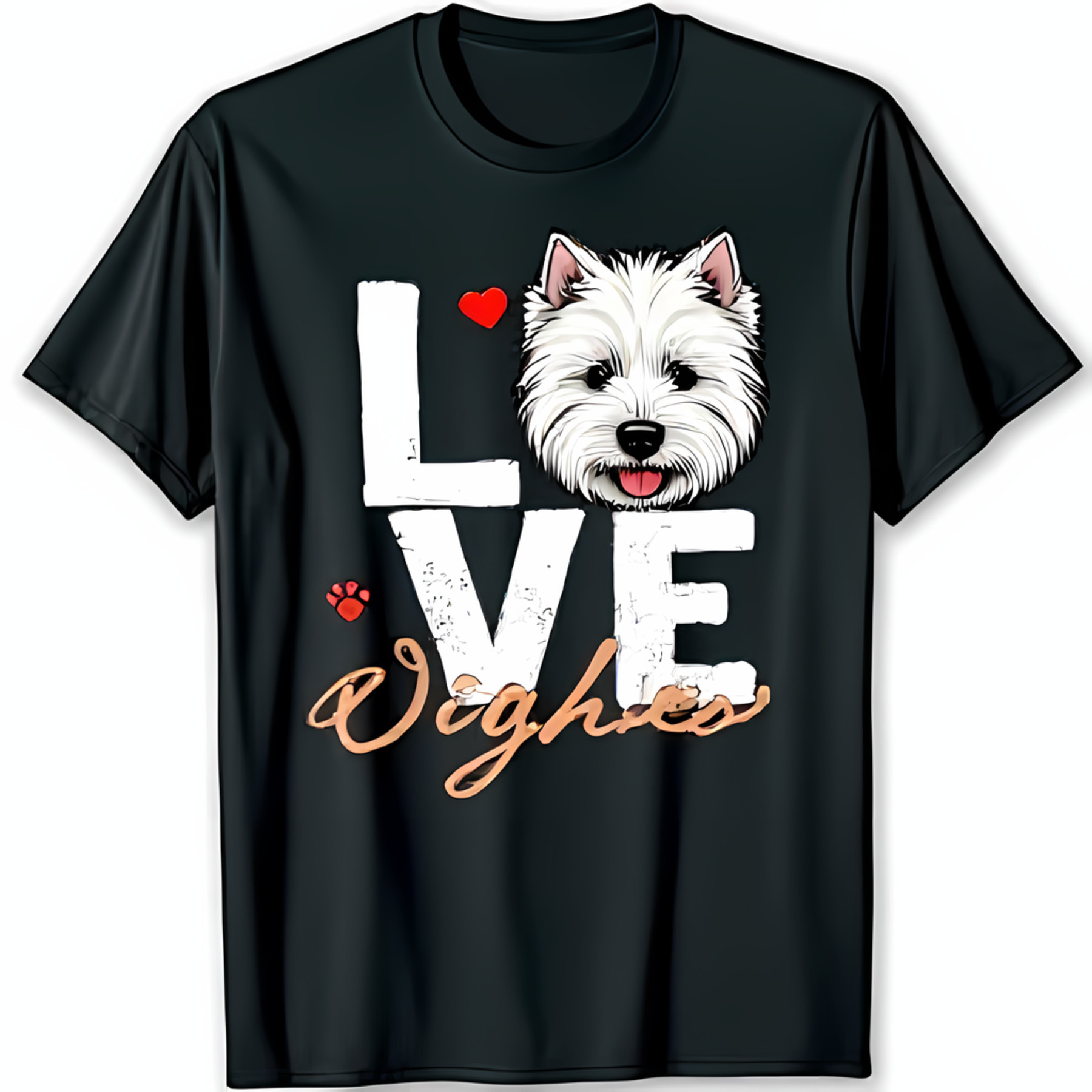 Black T-Shirt with White West Highland Terrier LOVE & Westie Design ...
