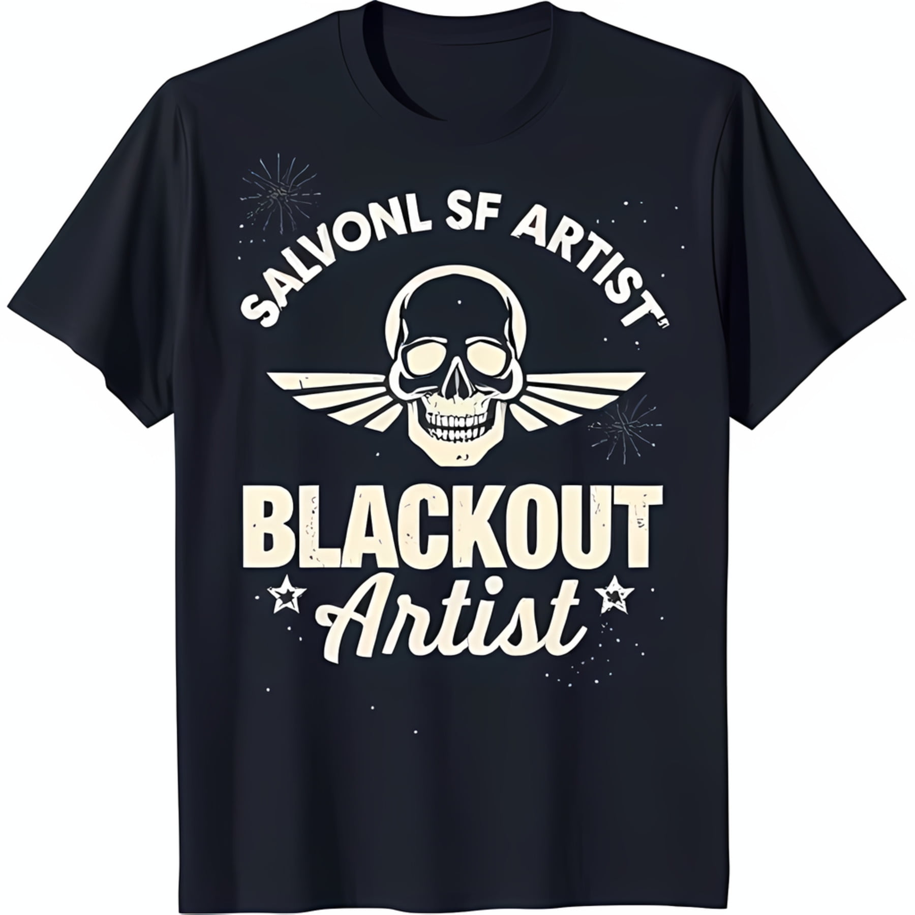 Black T-Shirt with White and Wings Design SALVONI SF ARTIST & BLACKOUT Artist - Walmart.com