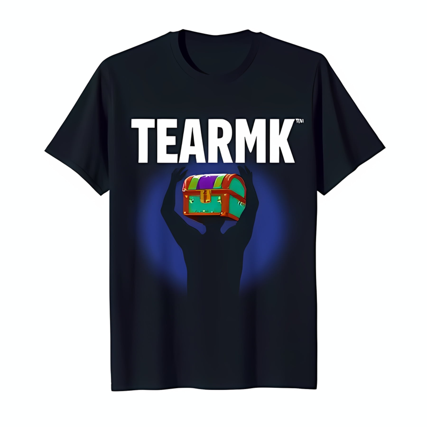 Black T-Shirt with White of Person Holding Treasure Chest TEAM Design ...