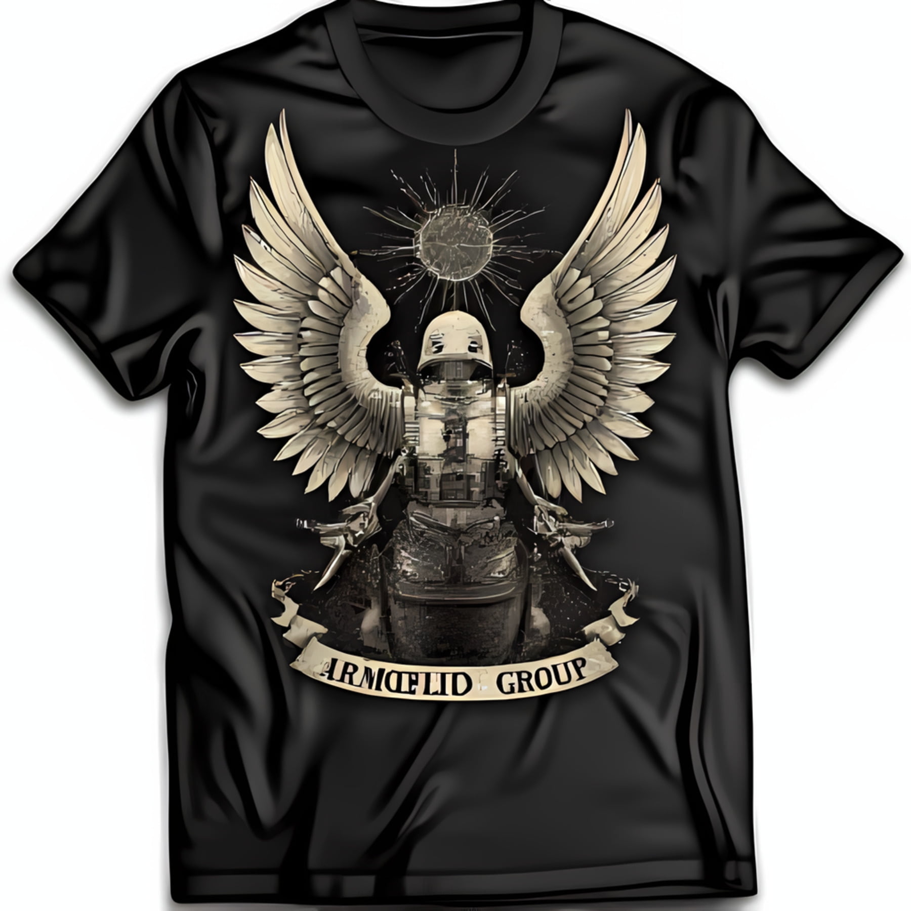 Black T-Shirt with Winged Graphic Dual & Sun 'Armored Group' - Walmart.com