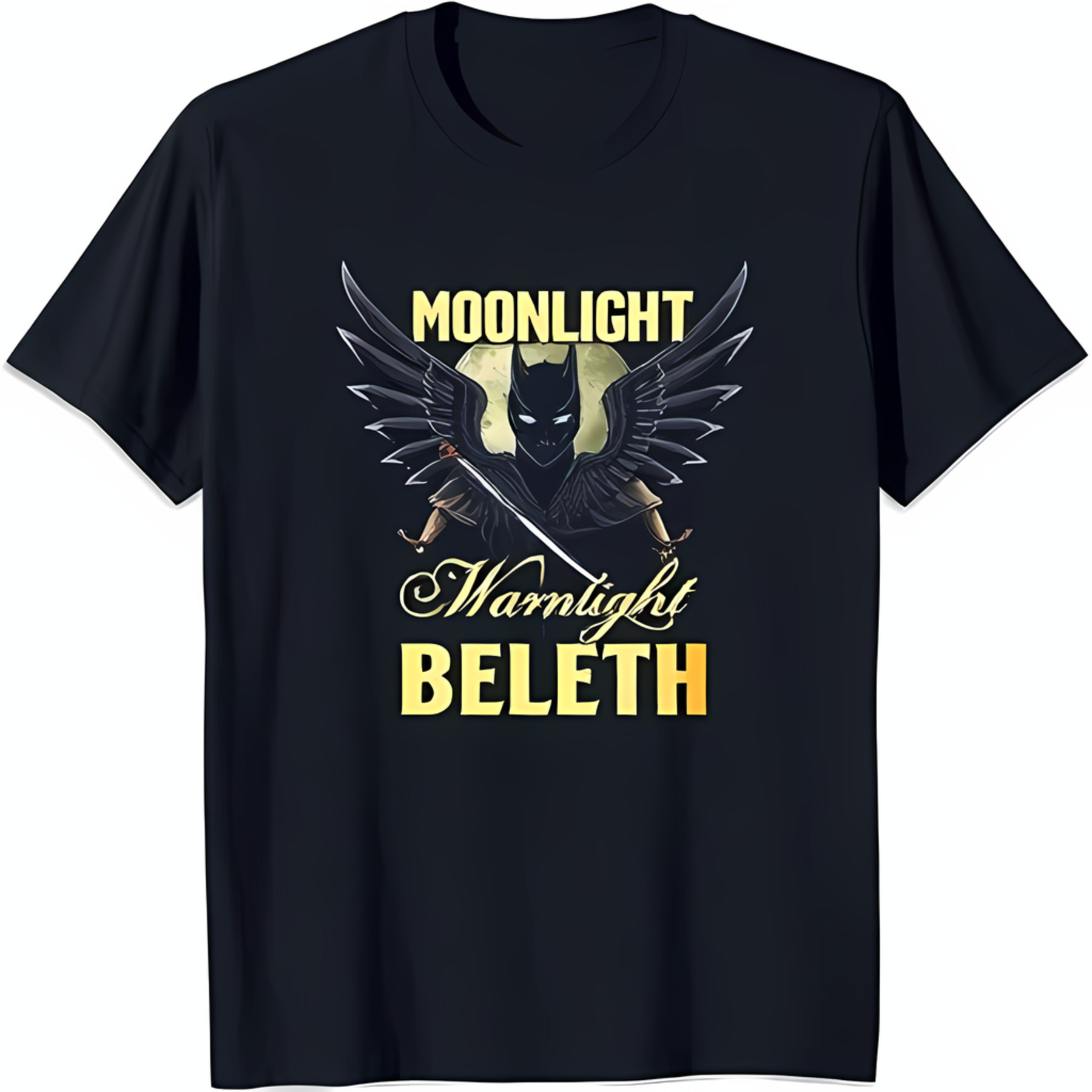 Black T-Shirt with Winged and Crossed Moonlight Warnlight Beleth in ...