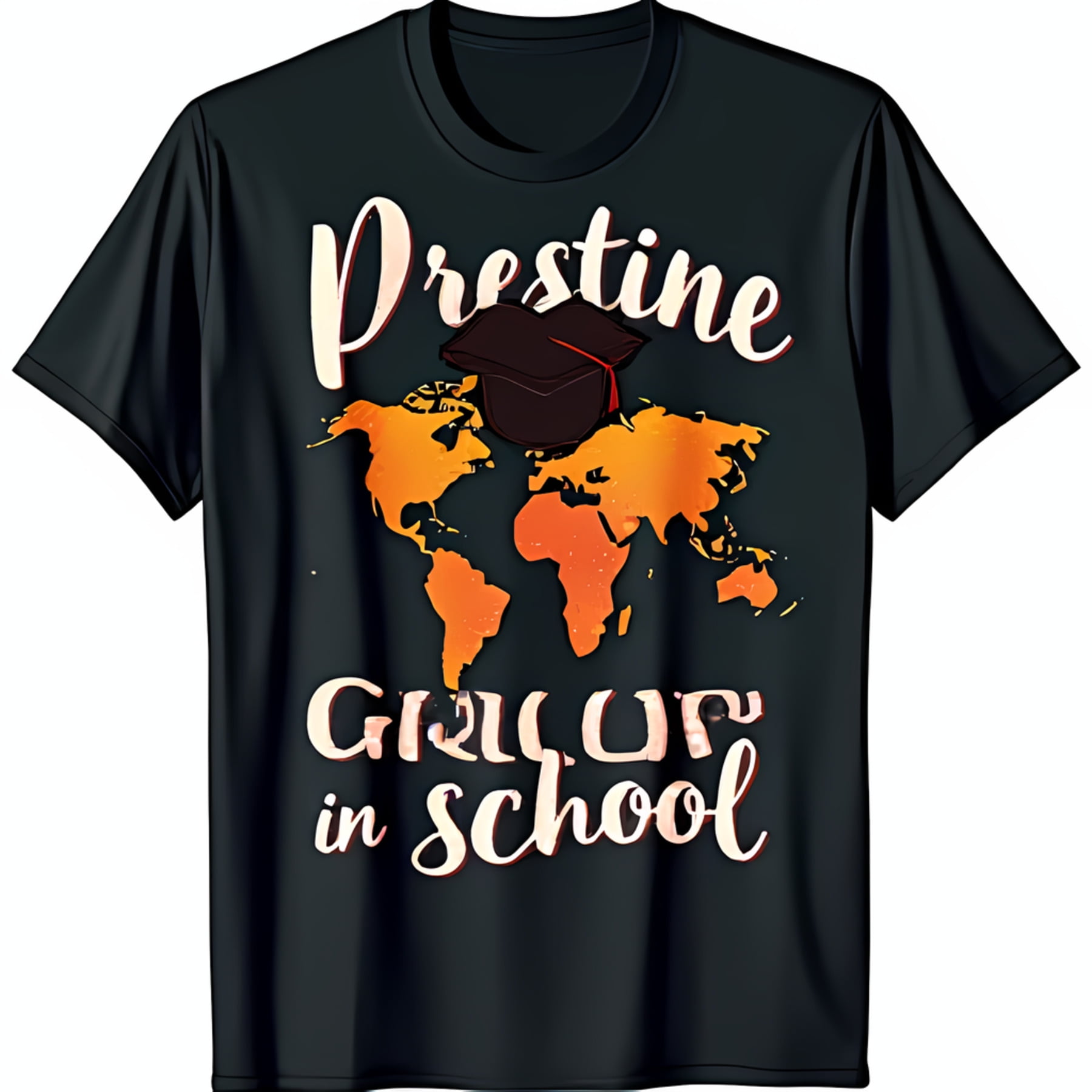 Black T-Shirt with World Map & Graduation Pristine Grow Up in School Design - Walmart.com