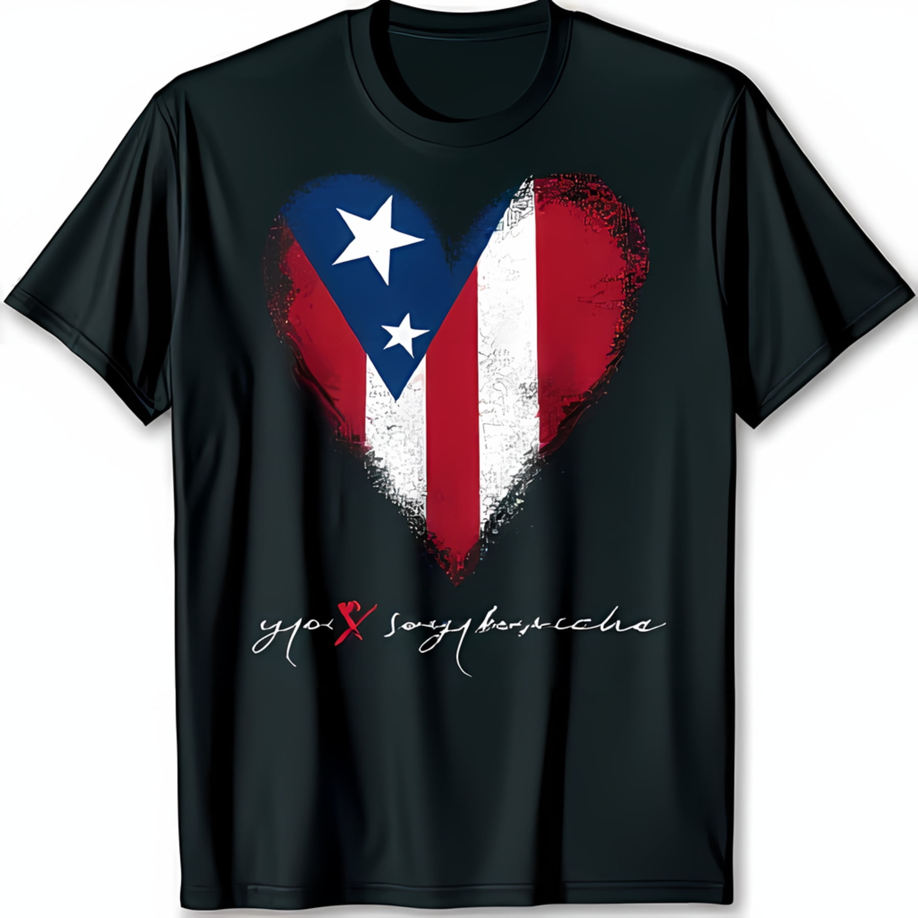 Black T-Shirt with Worn Puerto Rican Heart Graphic & Yo Boricua Text ...