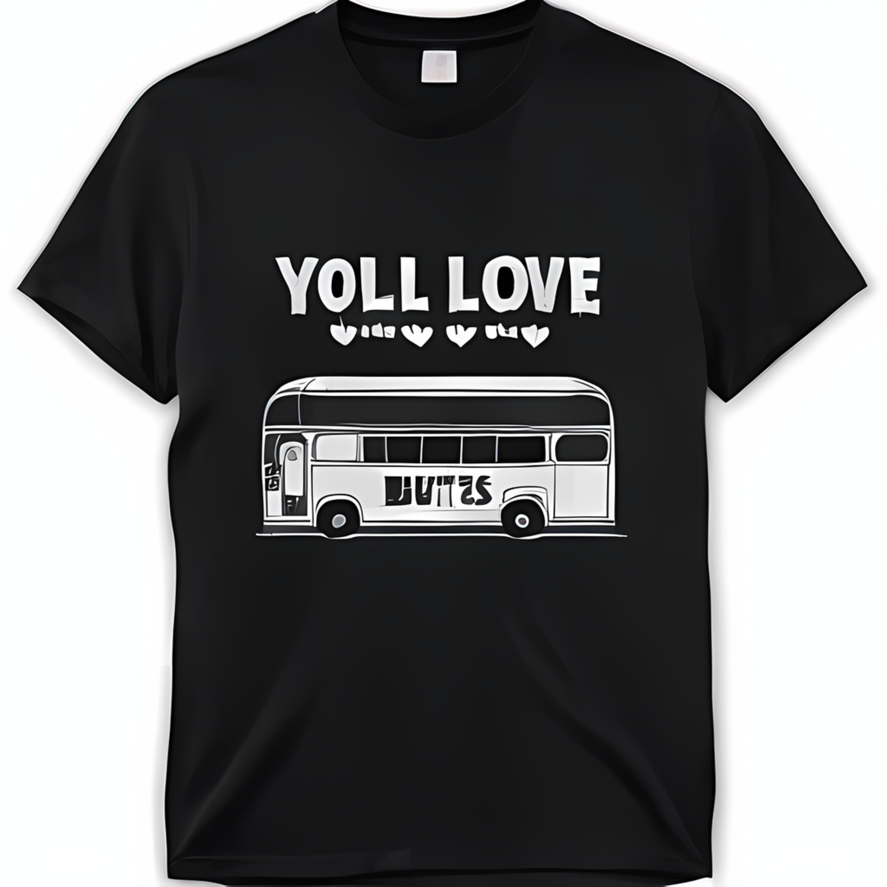 Black T-Shirt with 'YOL LOVE BUS' Text and WhiteBus Illustration Simple ...