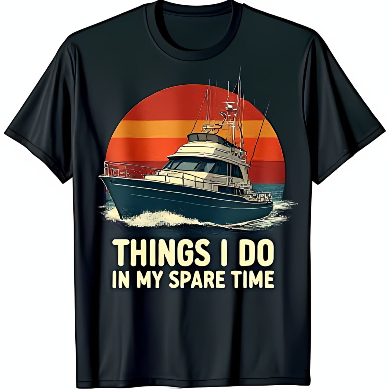 Black T-Shirt with Yacht Graphic and Vintage Sunset Things I Do In My ...
