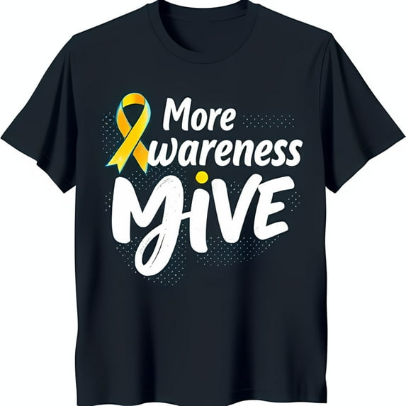 Black T-Shirt with Yellow Awareness Ribbon & Bold 'More Awareness Give ...