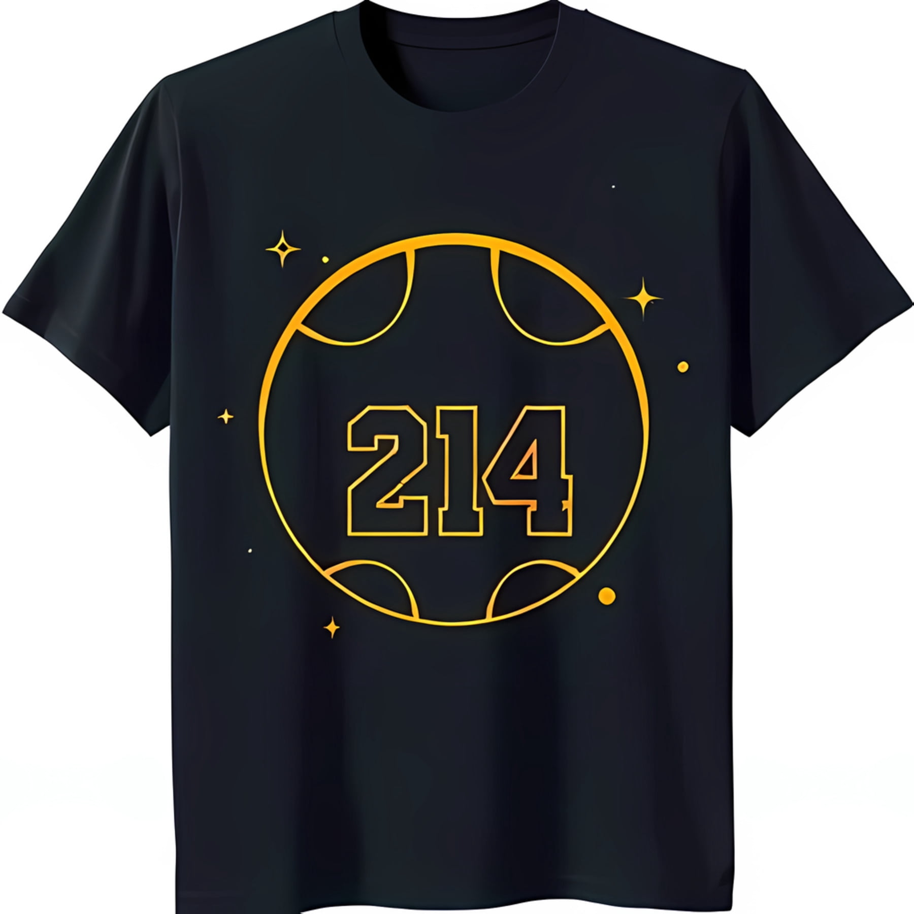 Black T-Shirt with Yellow Ball Design and Number 214 Star Accents ...
