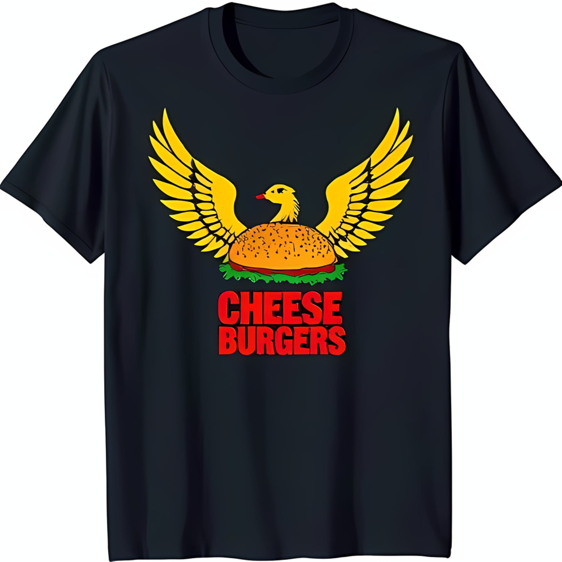 Black T-Shirt with Yellow Bird Holding Cheeseburger Graphic - Walmart.com