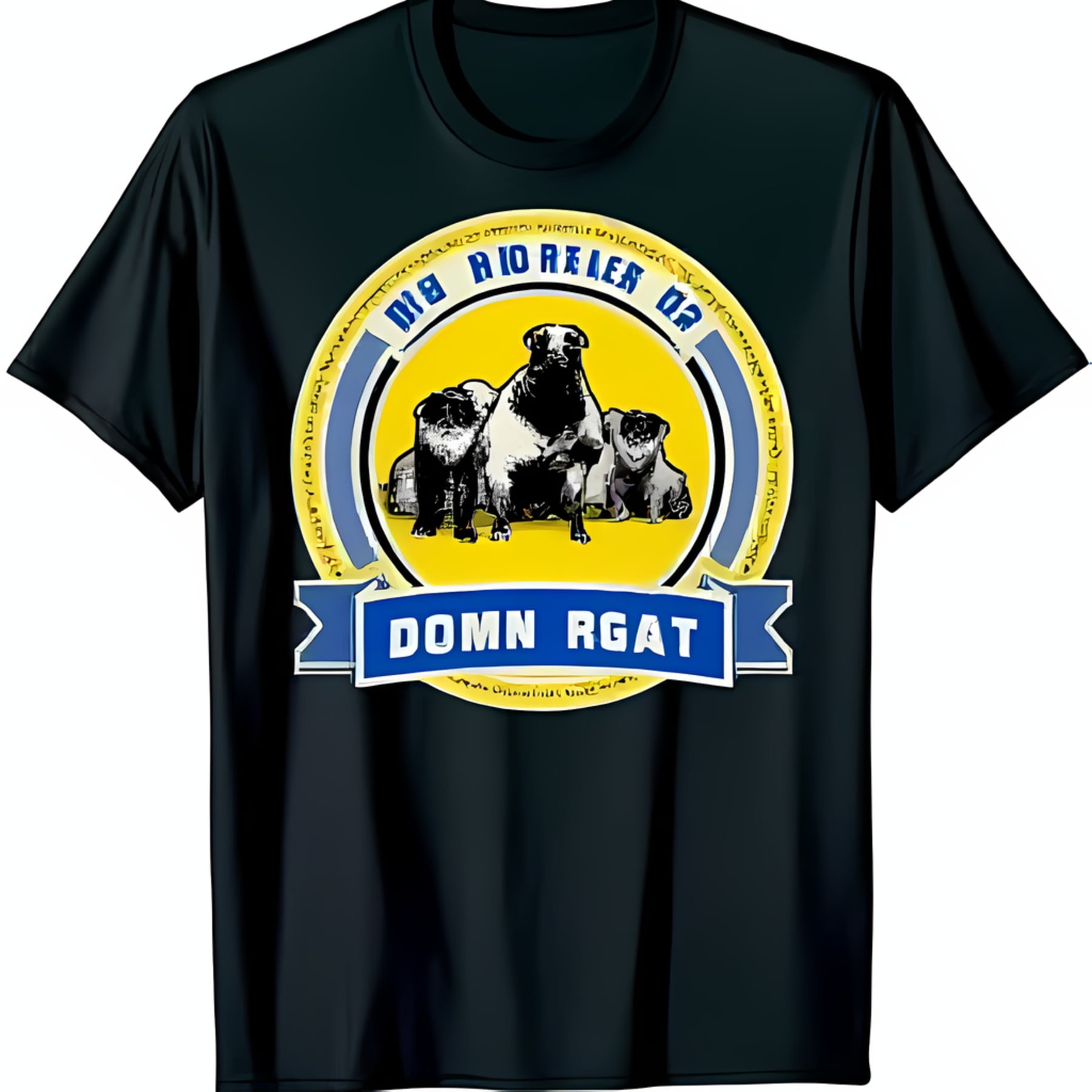 Black T-Shirt with Yellow & Blue Circle Design Featuring Raccoons Dig ...