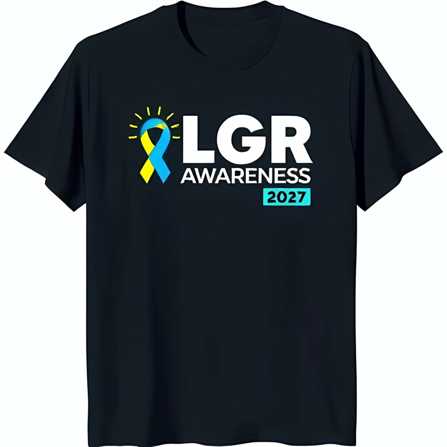 Black T-Shirt with Yellow & Blue Ribbon Design and 'LGR AWARENESS 2027 ...