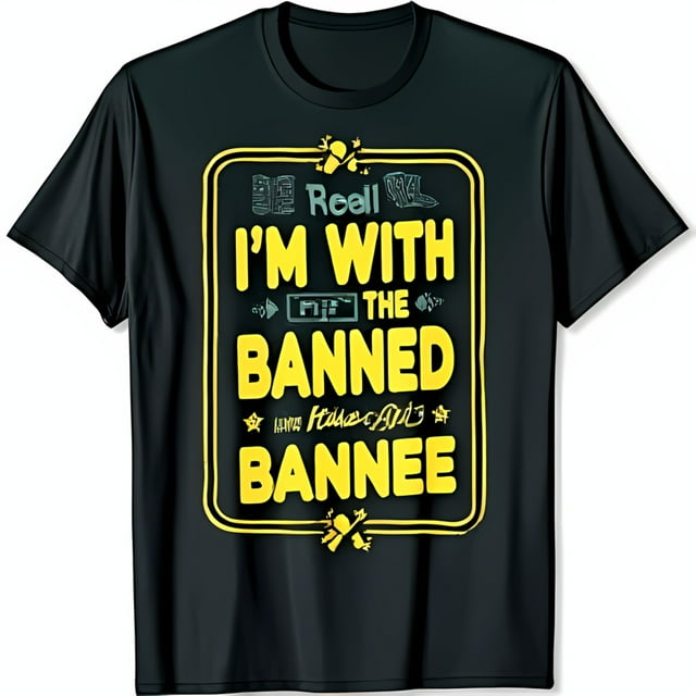 Black T-Shirt with Yellow Box Design I m With the Banned Bannee ...