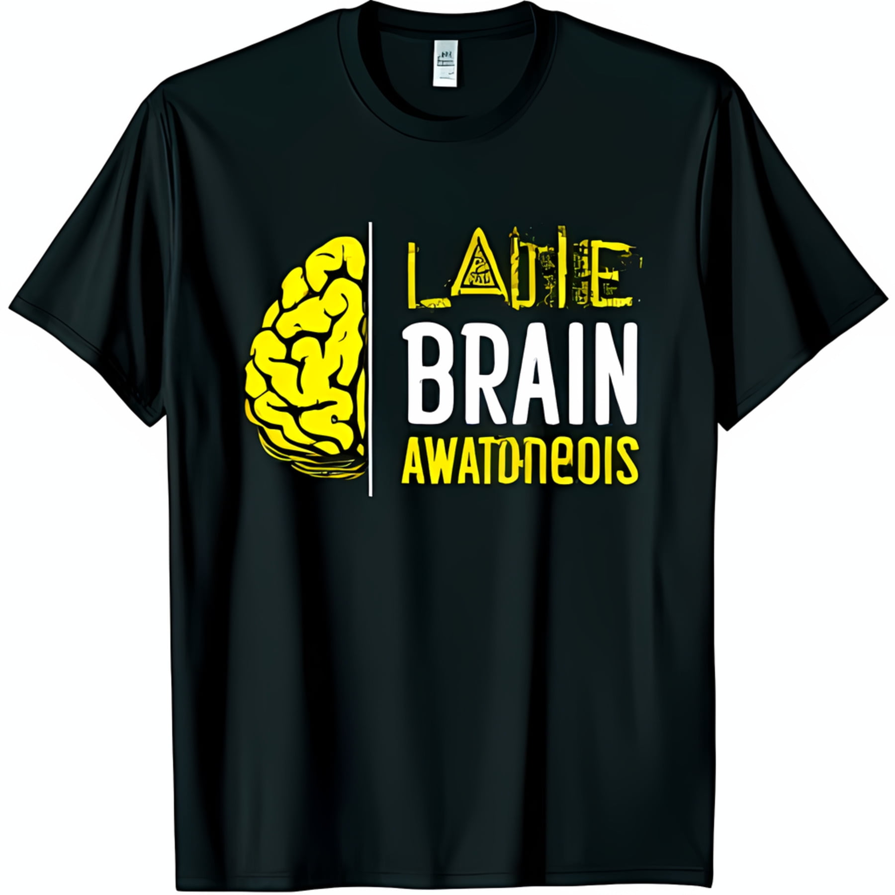 Black T-Shirt with Yellow Brain Graphic and Late Brain Awatdneois ...