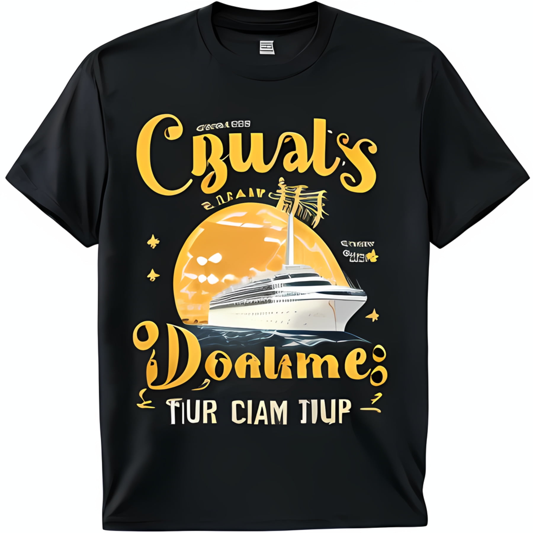 Black T-Shirt with Yellow Cursive & Doakme Design Sun Graphic - Walmart.com