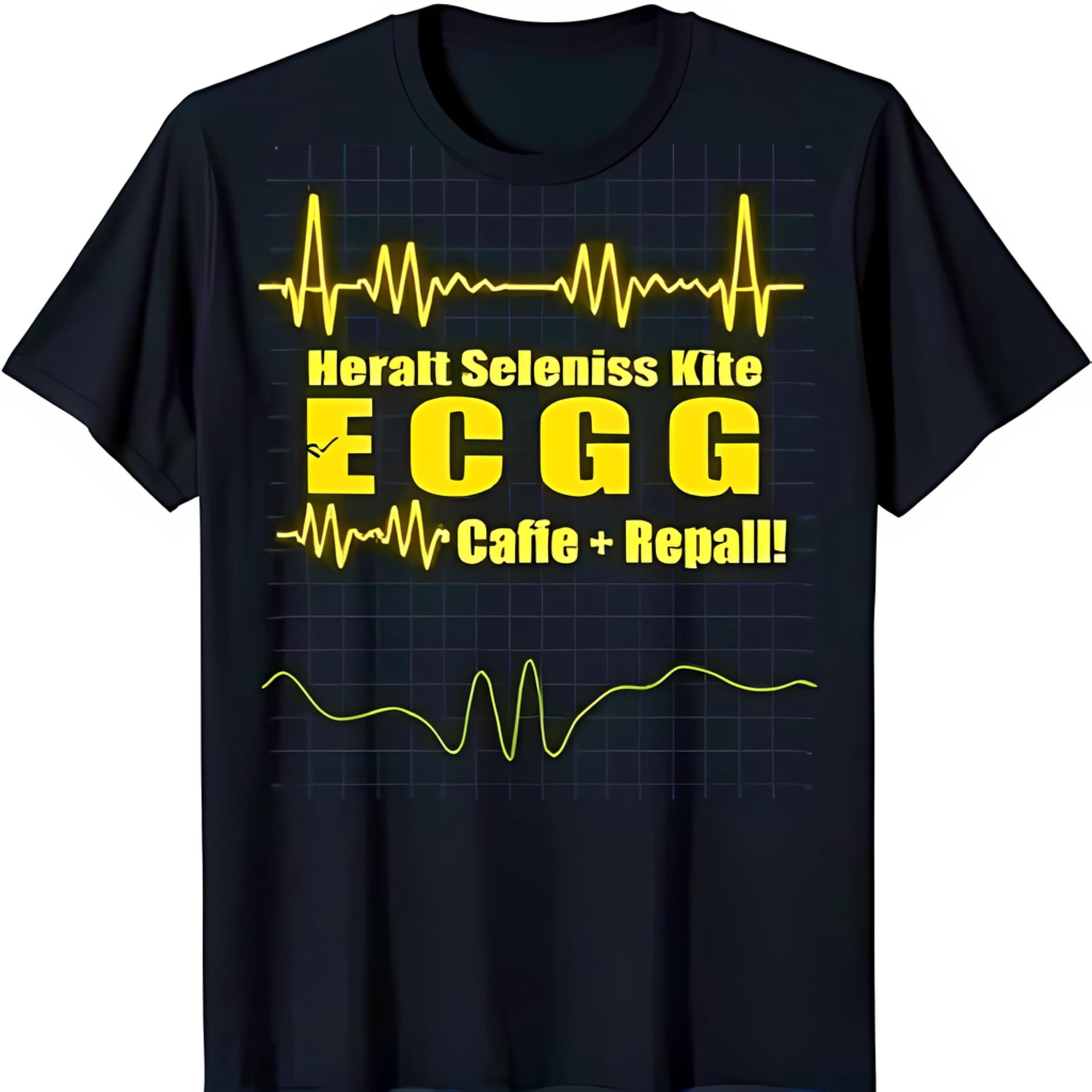 Black T-Shirt with Yellow EKG Heartbeat Design & 'Heralt Seleniss Kite ...