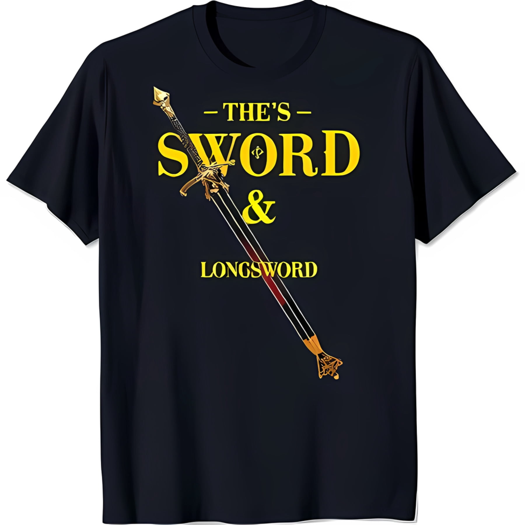 Black T-Shirt with Yellow Gold & Red Design 'The's & Longsword' Graphic ...