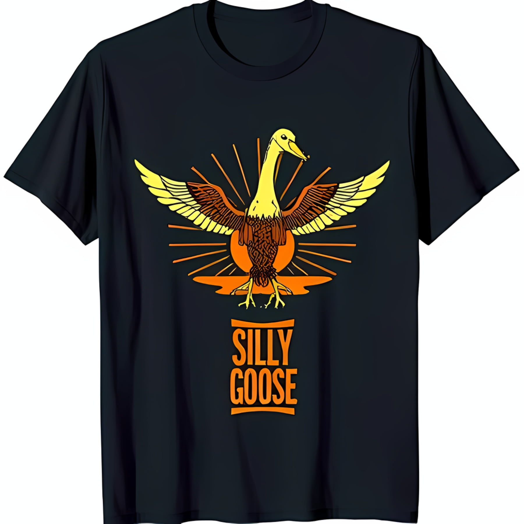 Black T-Shirt with Yellow Goose Graphic Red & Sunrise ' Goose' Design ...