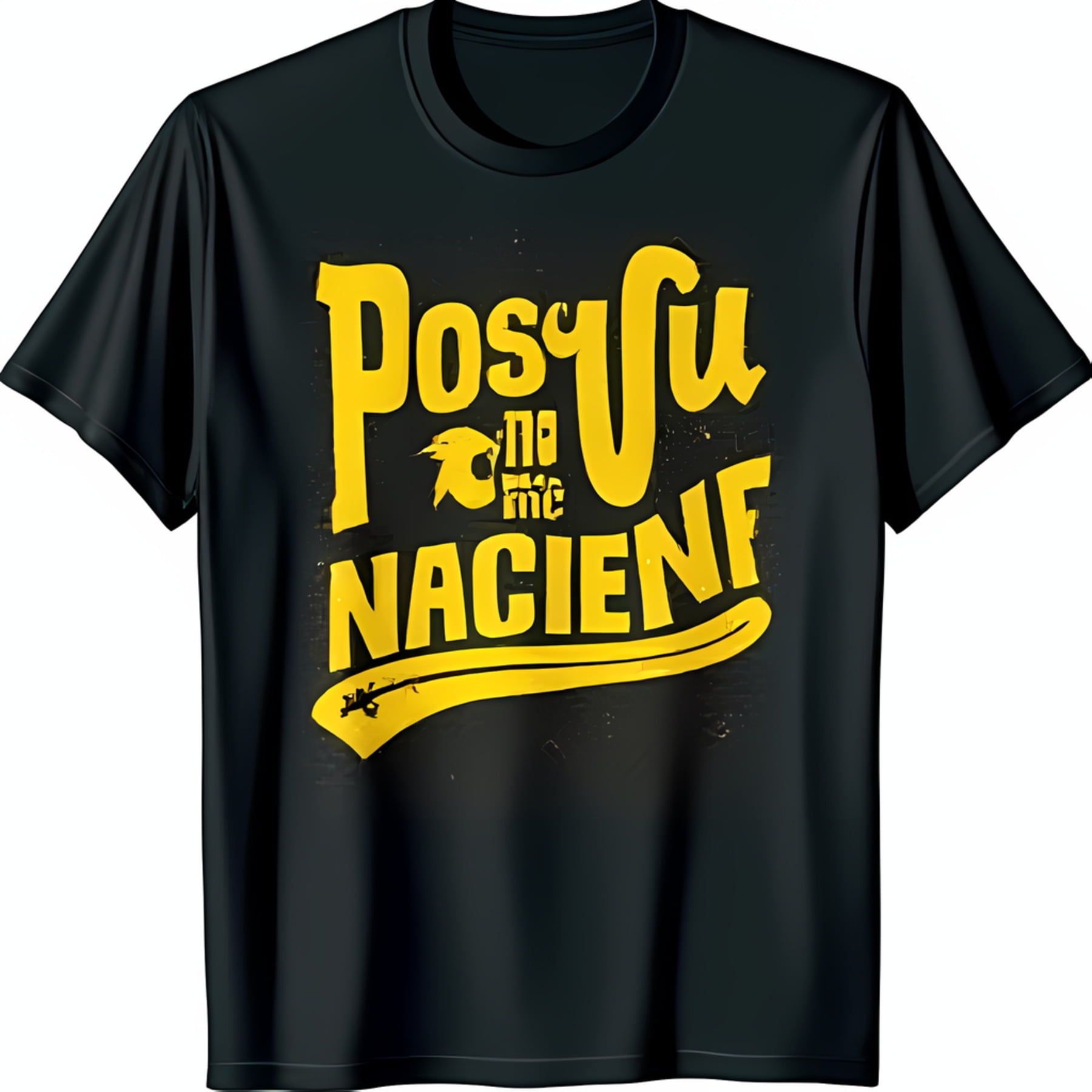 Black T-Shirt with Yellow Graphic Poso Vu no me nacienf Short Sleeve ...