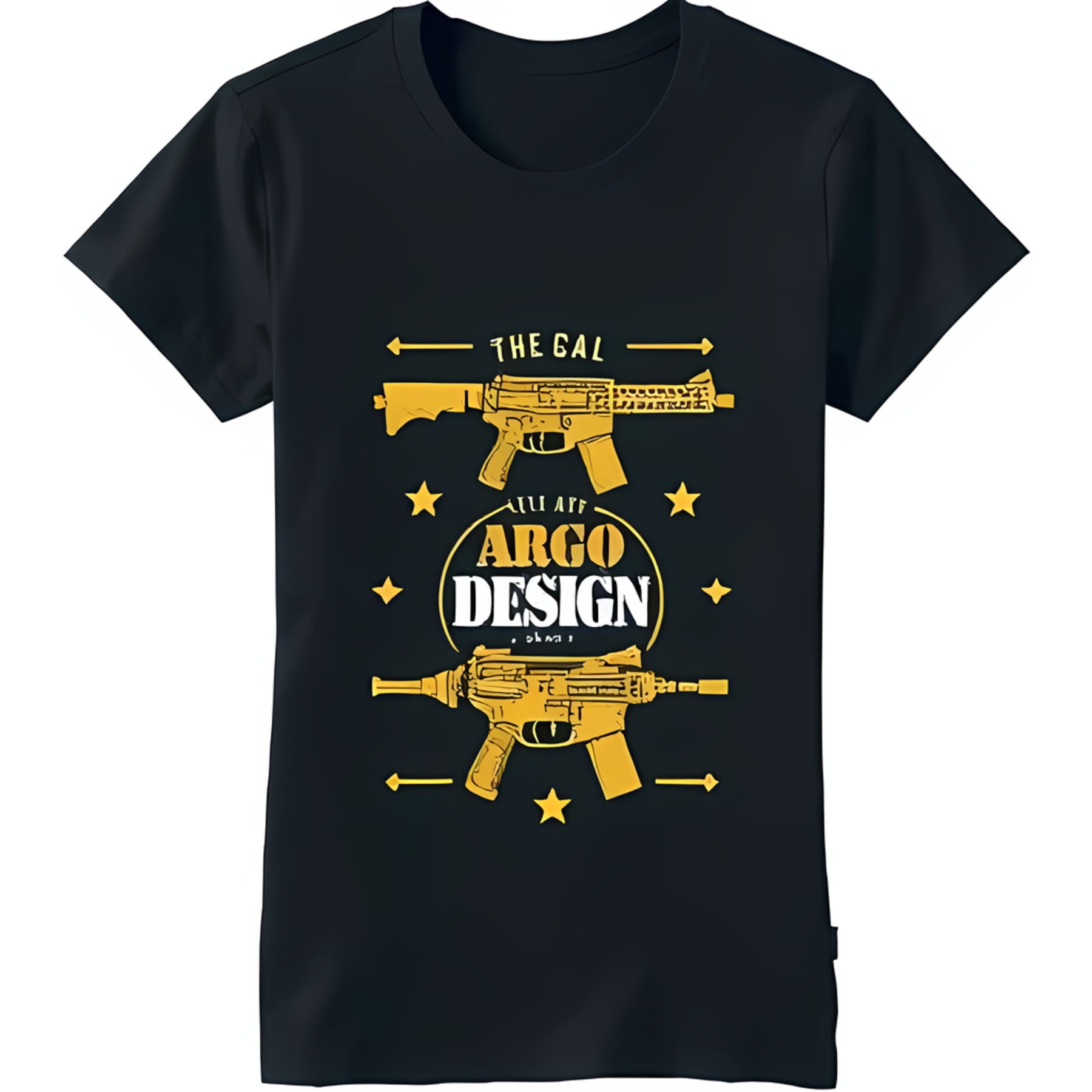 Black T-Shirt with Yellow Graphic: Stylized Automatic & 'The Gal All ...