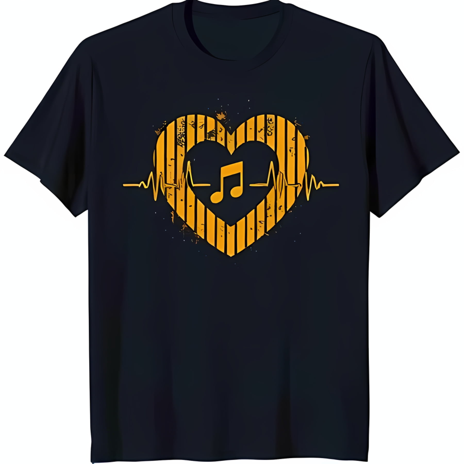 Black T-Shirt with Yellow Heart & Musical Graphic EKG Design - Walmart.com
