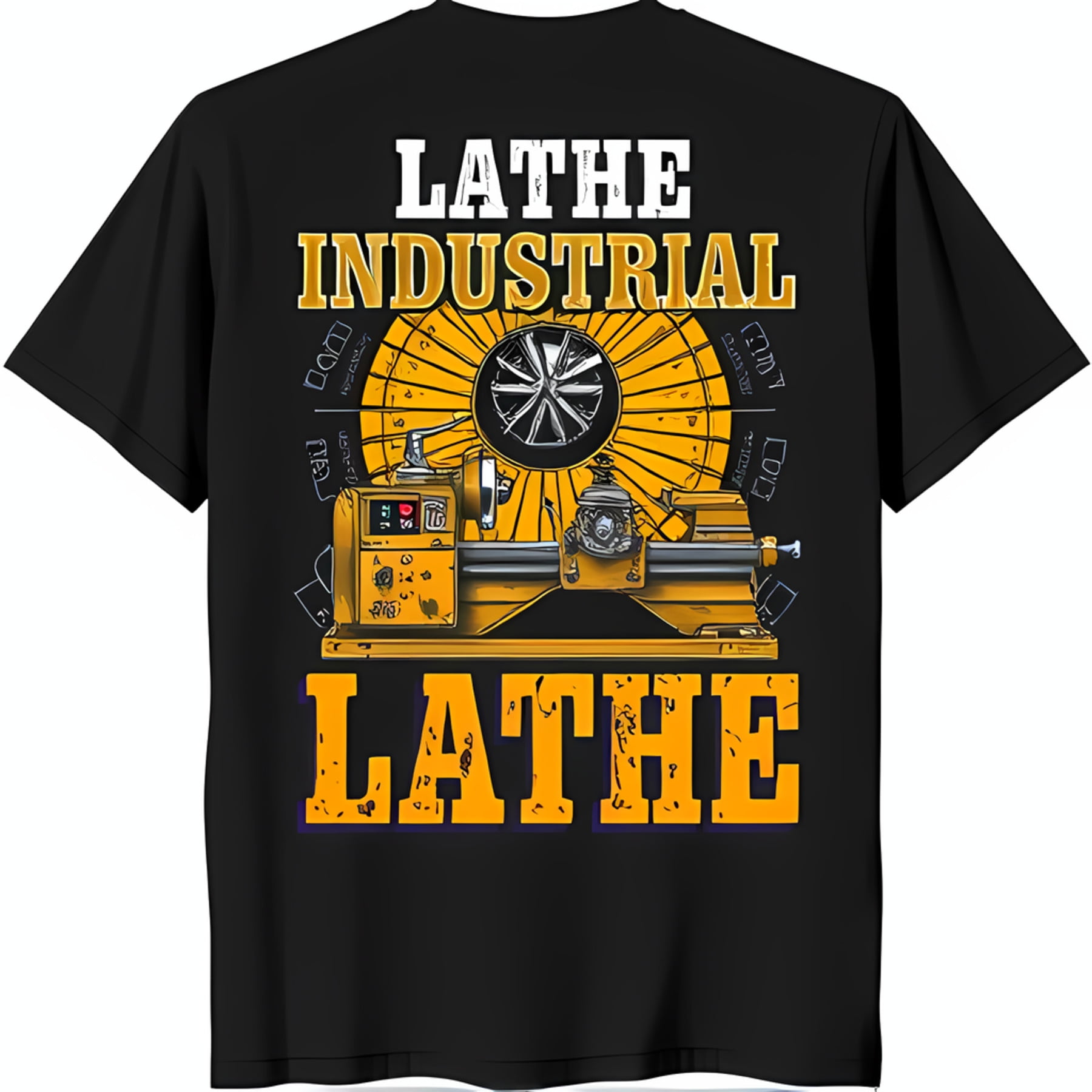 Black T-Shirt with Yellow 'Lathe Industrial Lathe' Print & Lathe ...