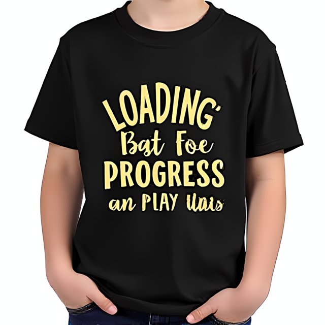 Black T-Shirt with Yellow Loading But for Progress Can Play Wait Slogan ...