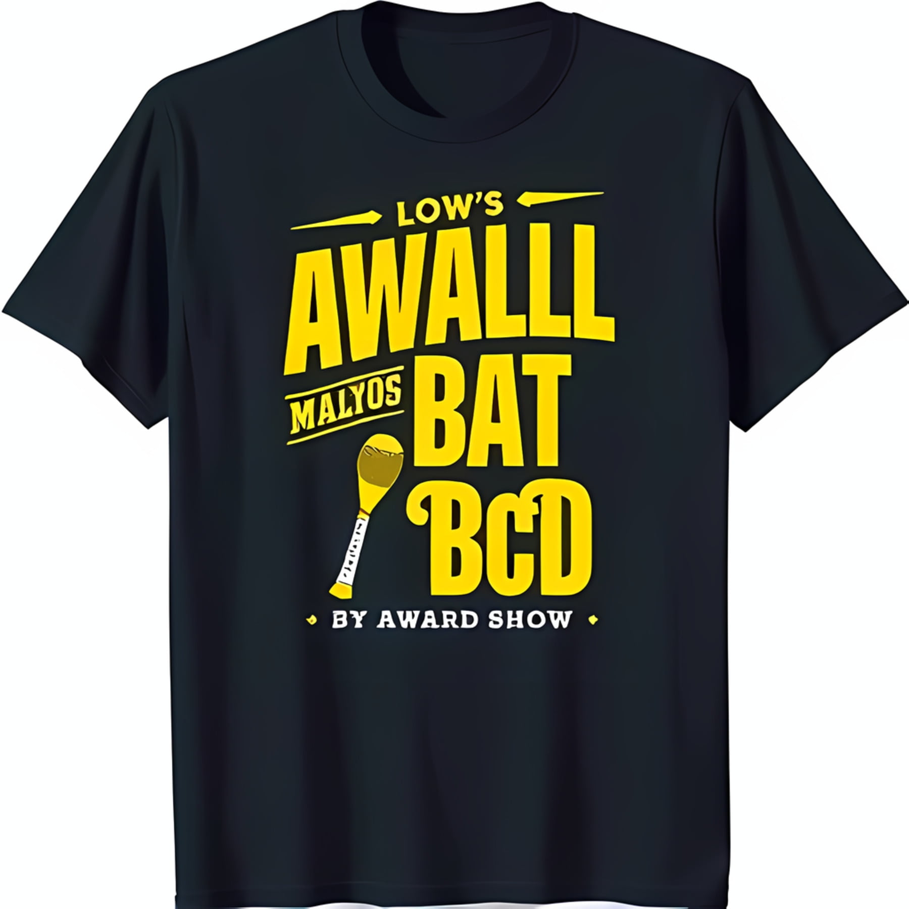 Black T-Shirt with Yellow 'Low's Awall Bat BCD' Graphic & Bat Design ...