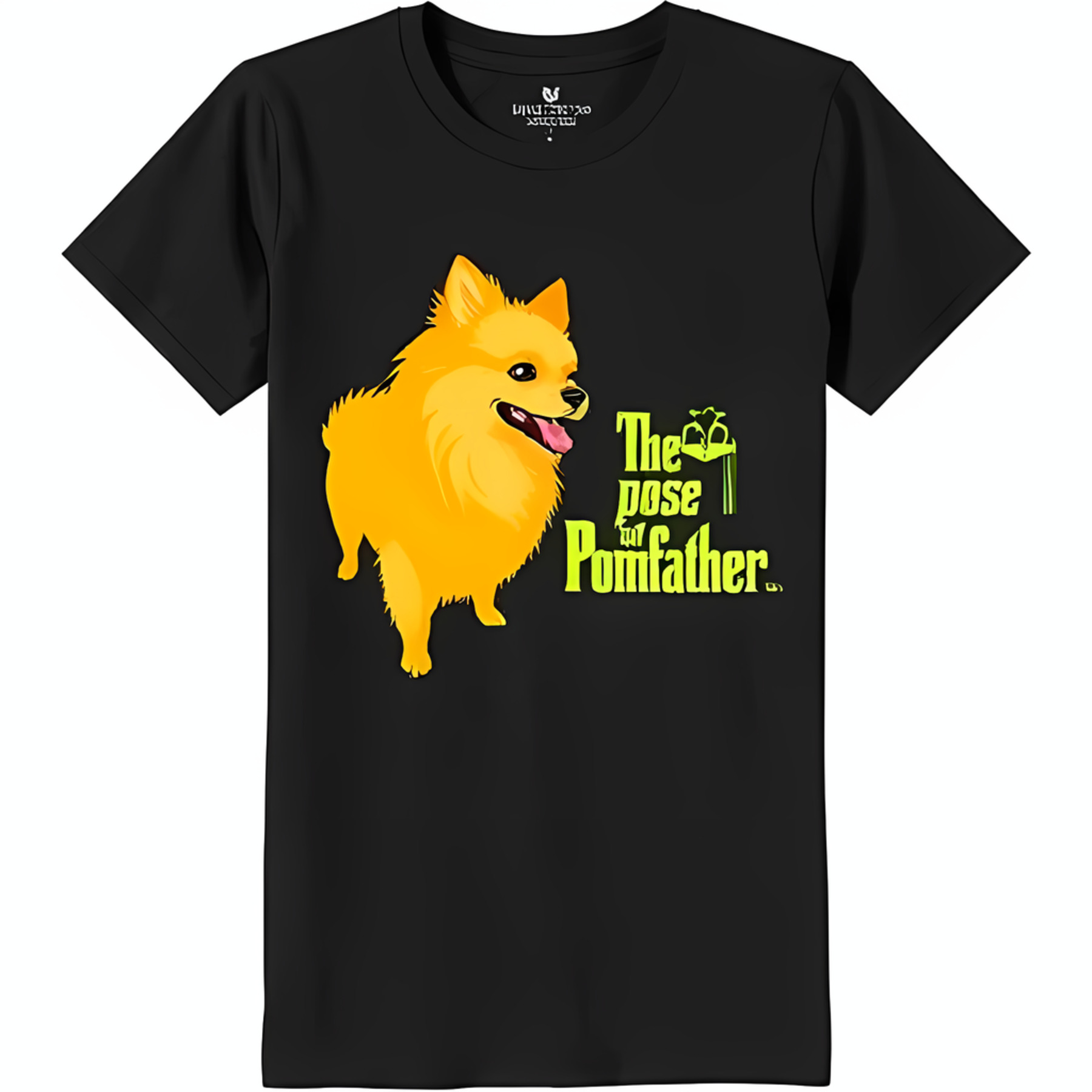 Black T-Shirt with Yellow Pomeranian Graphic 'The Pose of the Pomfather ...