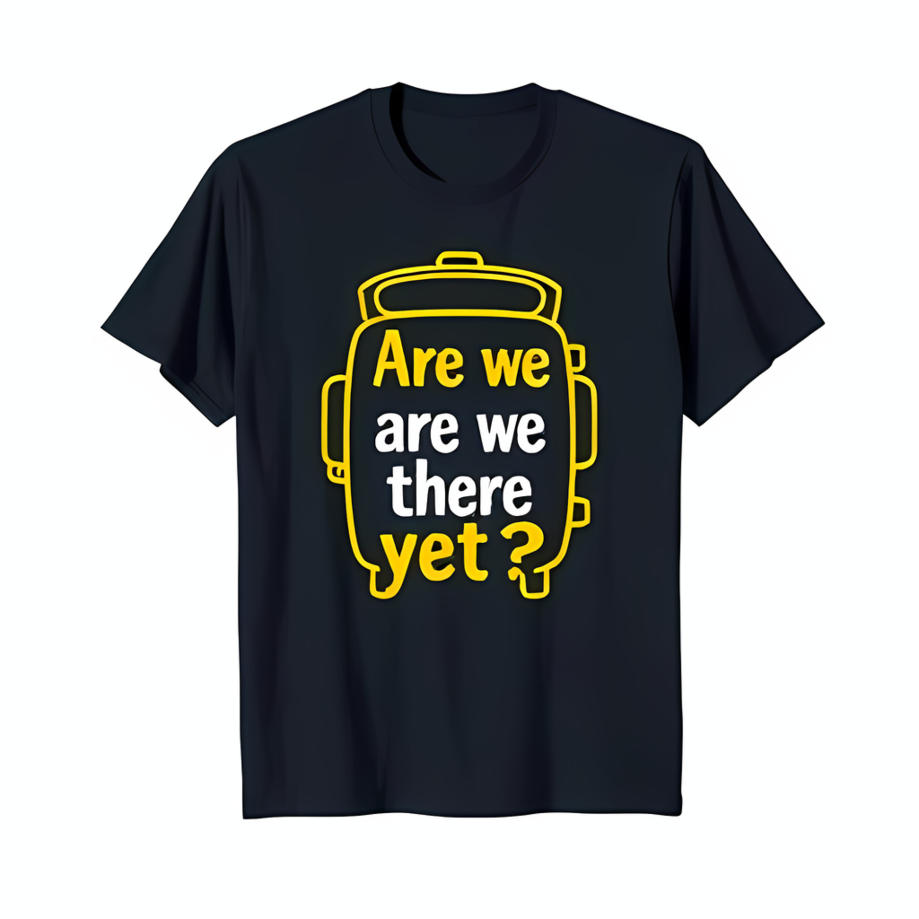 Black T-Shirt with Yellow School Bus & 'Are We There Yet?' Graphic ...