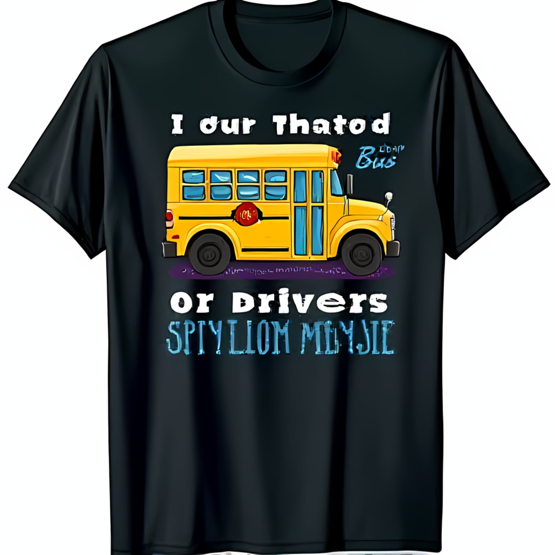 Black T-Shirt with Yellow School Bus Graphic Fun Stop Sign Design ...