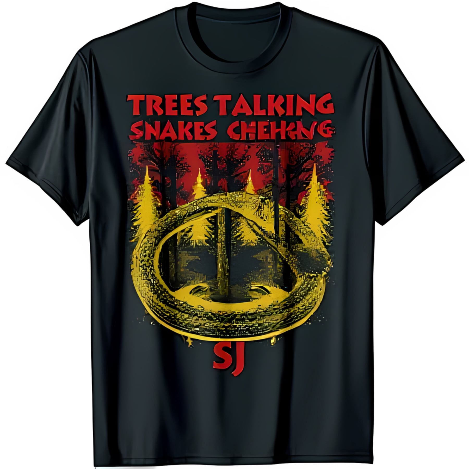 Black T-Shirt with Yellow Snake Wrapped Around Tree TREES TALKING ...