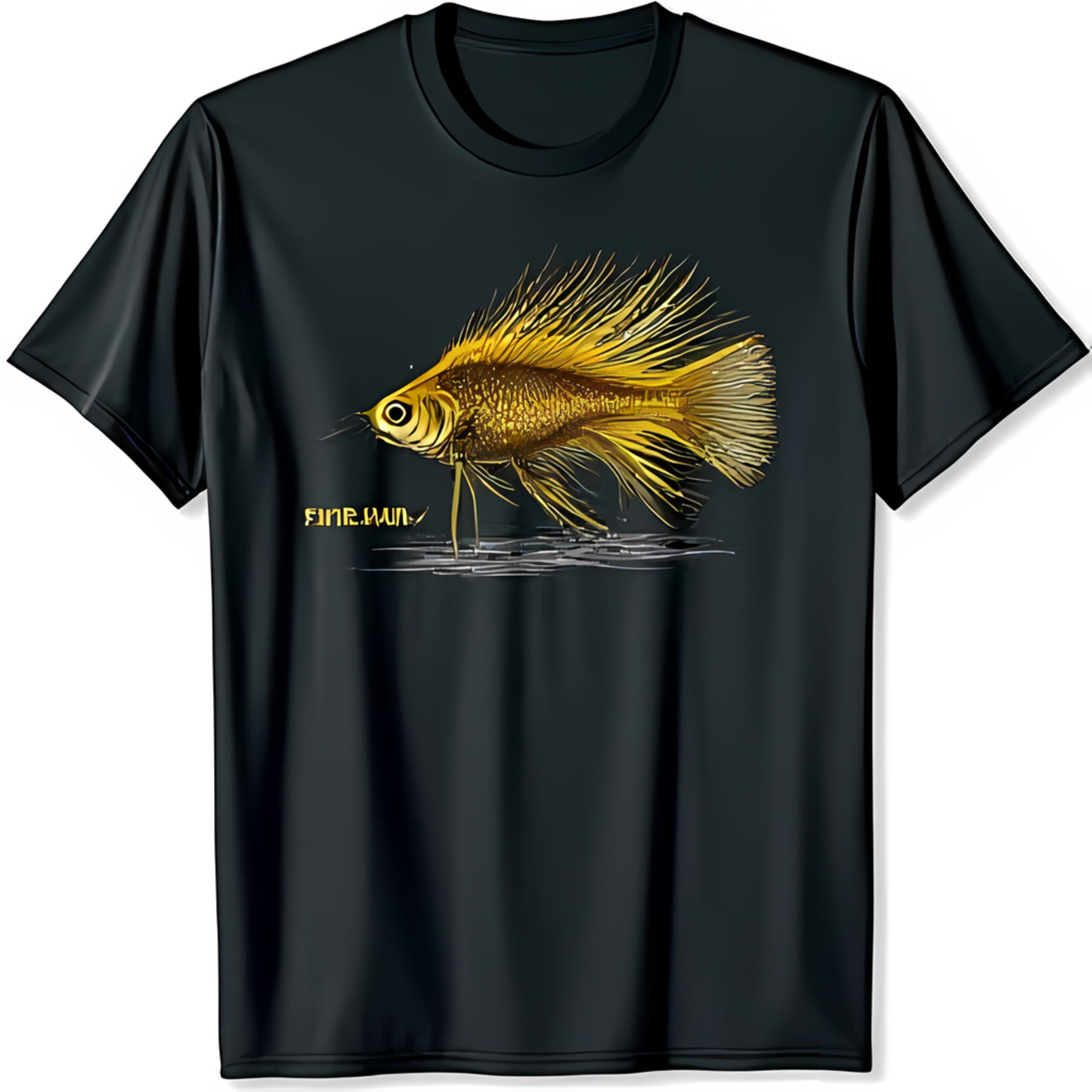 Black T-Shirt with Yellow Spiky Finned Fish Design HAWAII Graphic Tee ...