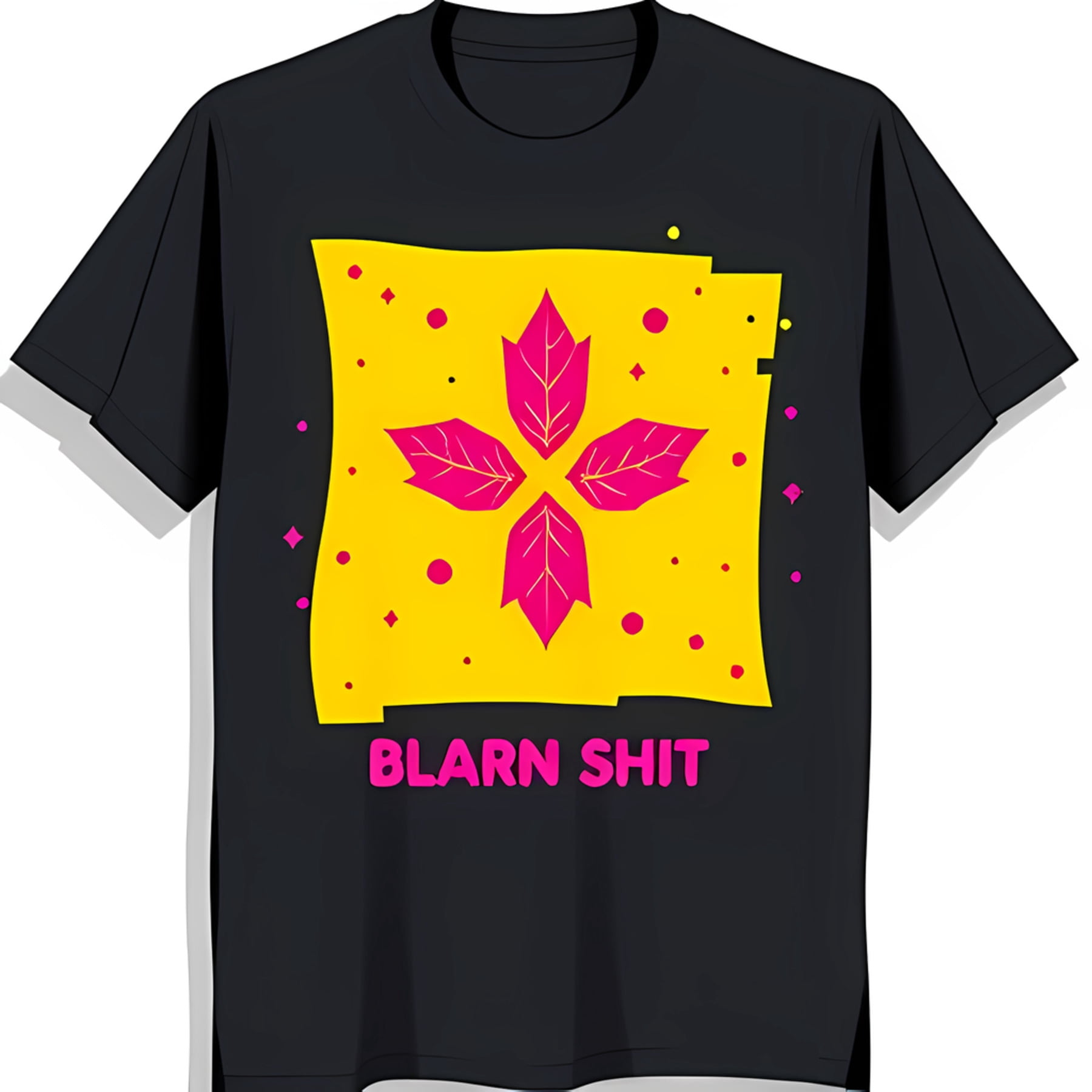 Black T-Shirt with Yellow Square & Pink Flower Design 'BLARN ' Humor - Walmart.com