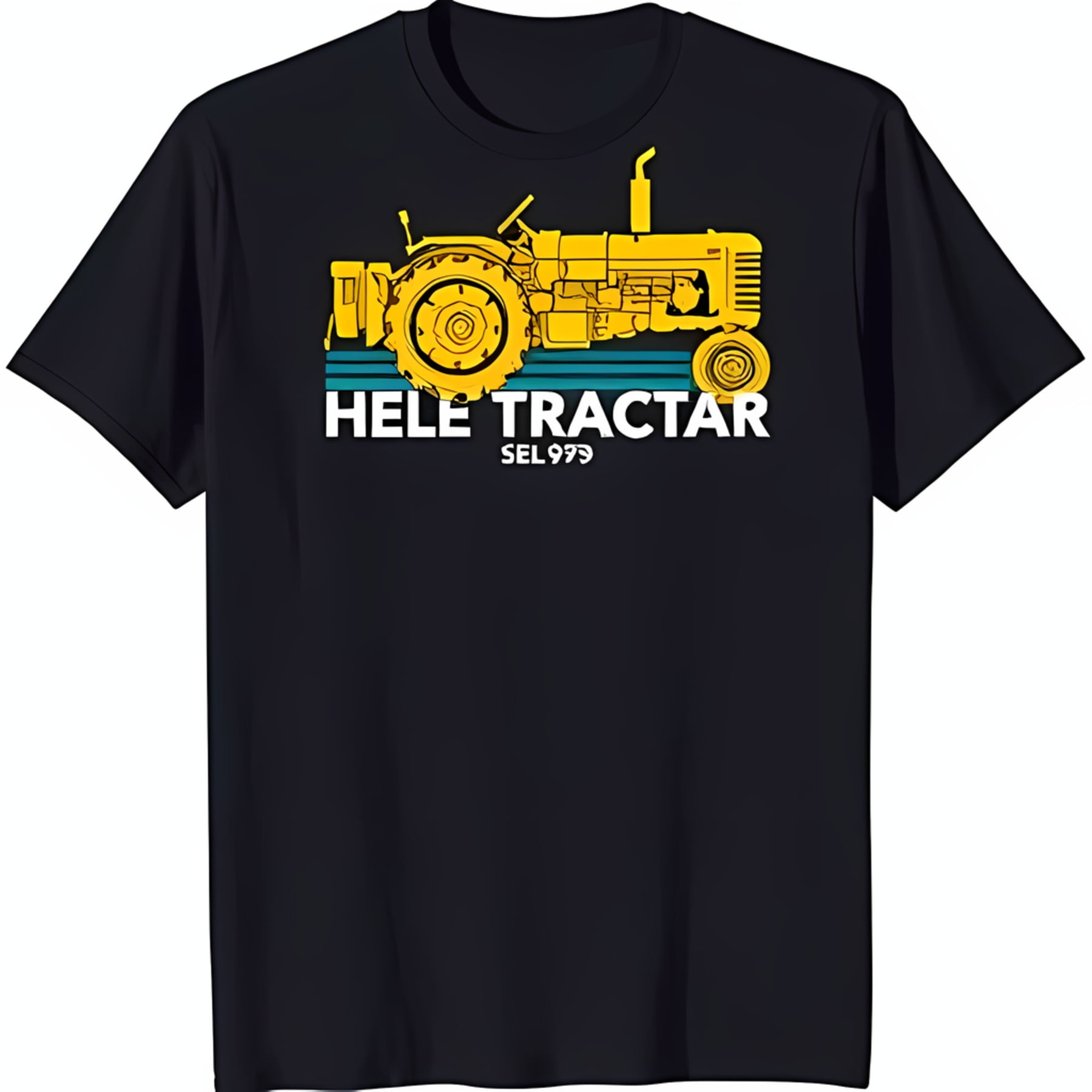 Black T-Shirt with Yellow Tractor Graphic 'HELE TRACTOR' Print SEL979 ...