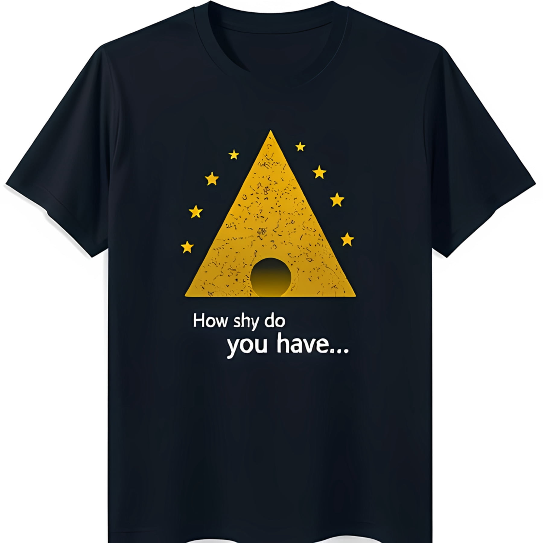 Black T-Shirt with Yellow and Circle Design Surrounded by Stars 'How ...