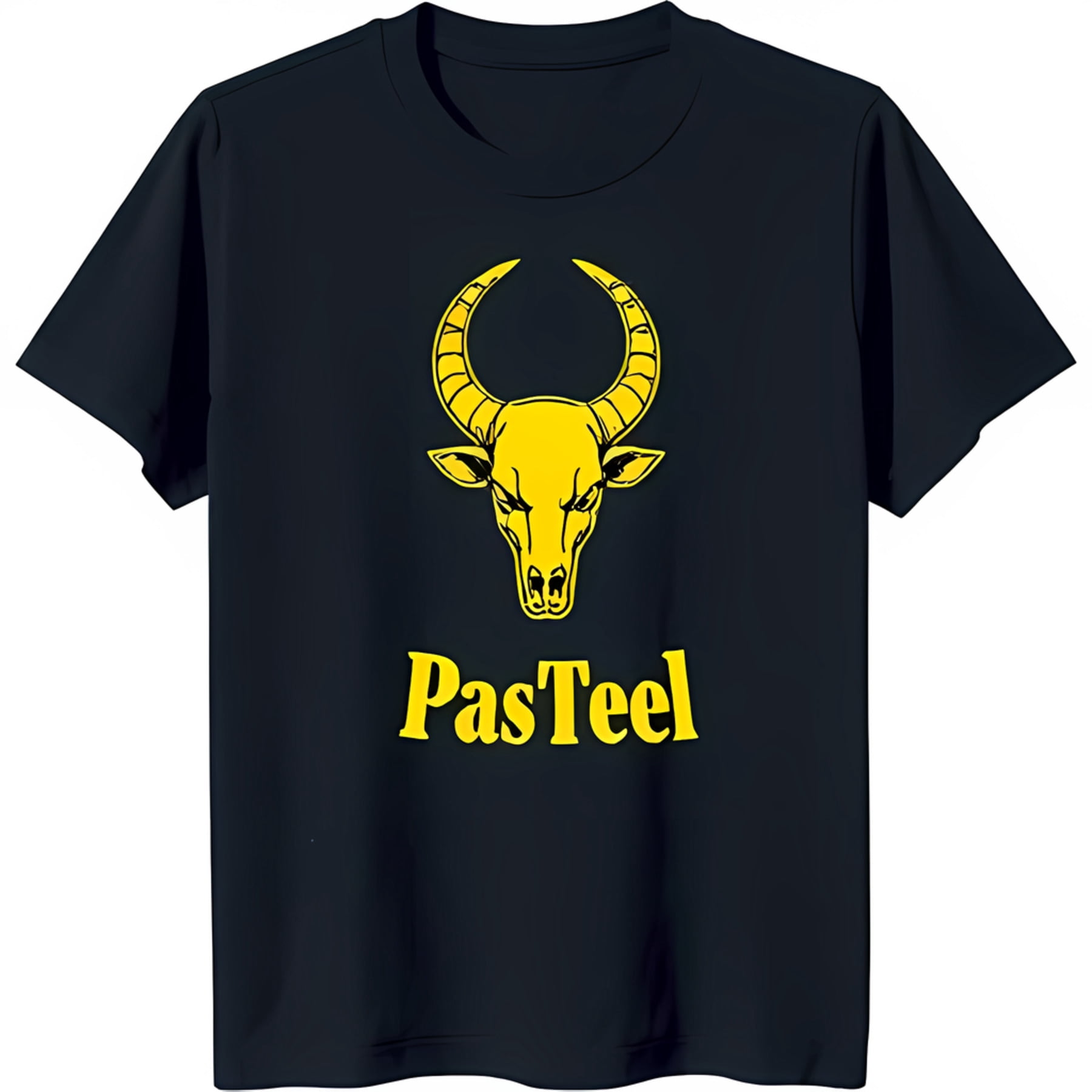 Black T-Shirt with Yellow 's Head and 'PasTeel' Text Classic Neck ...