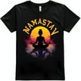 Black T-Shirt with Yoga Woman Graphic & 'Namaste' Text for Mindfulness ...