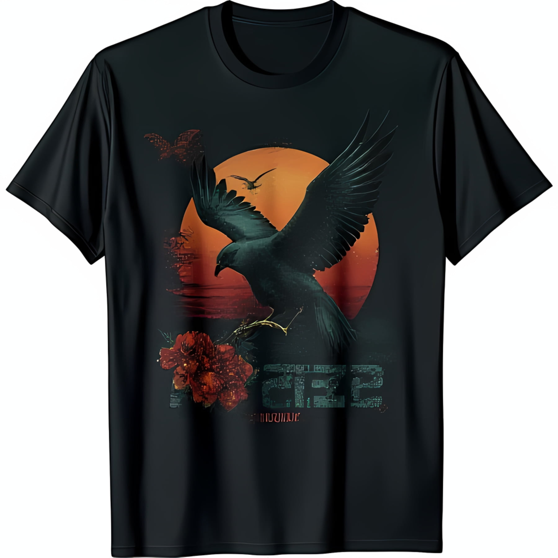 Black T-Shirt with in Against Fiery Sunset Rise Design - Walmart.com