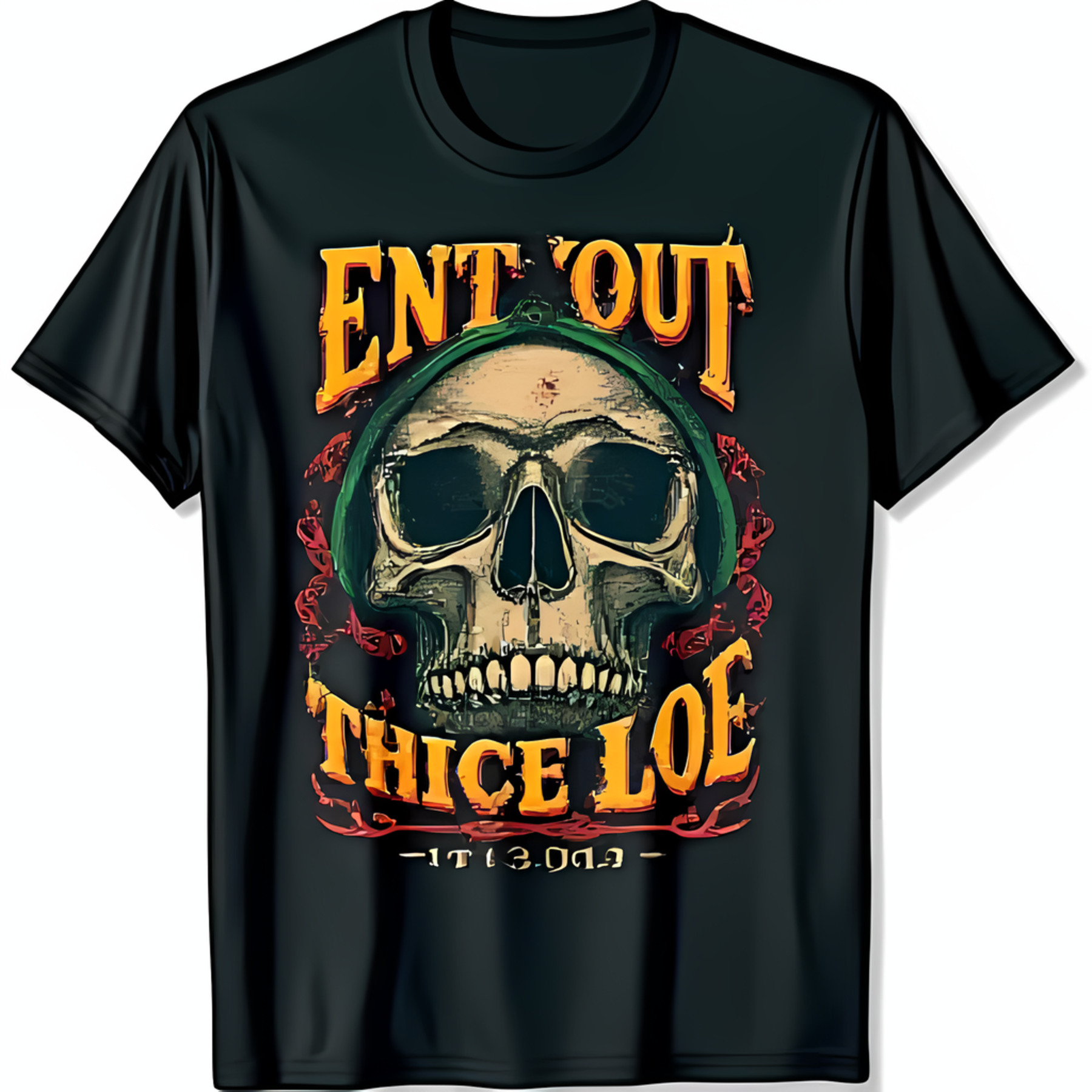 Black T-Shirt with in Green Bandana & Bold OUT THICE LOE Graphic ...