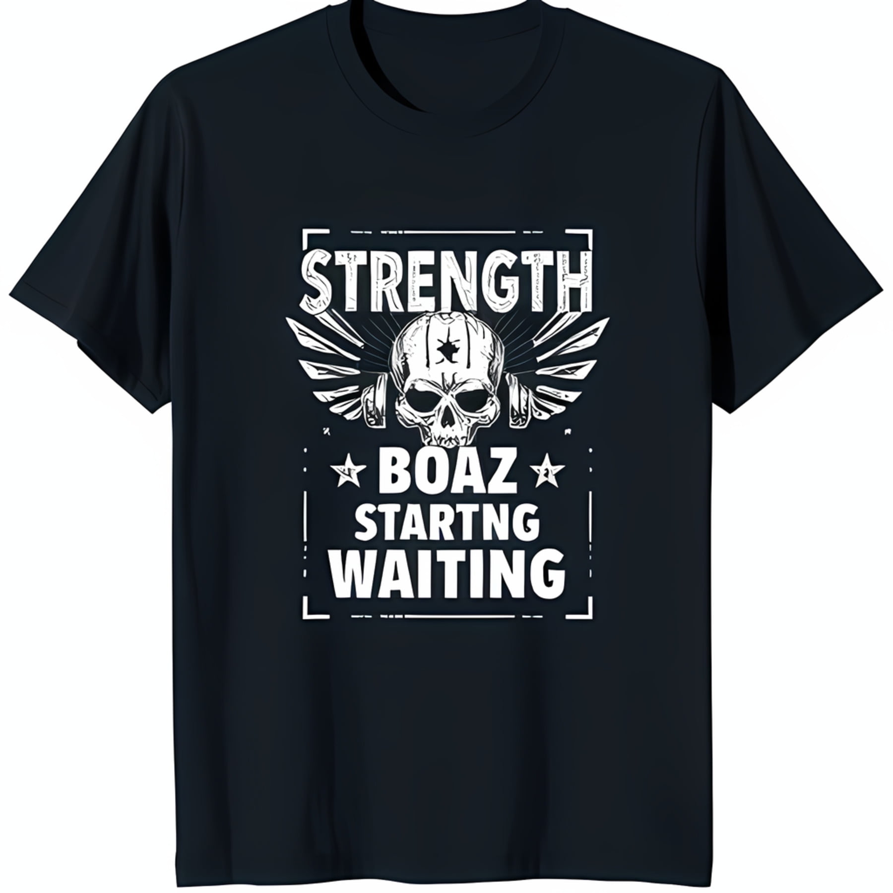 Black T-Shirt with in Headphones and Wings Graphic Bold 'STRENGTH BOAZ ...