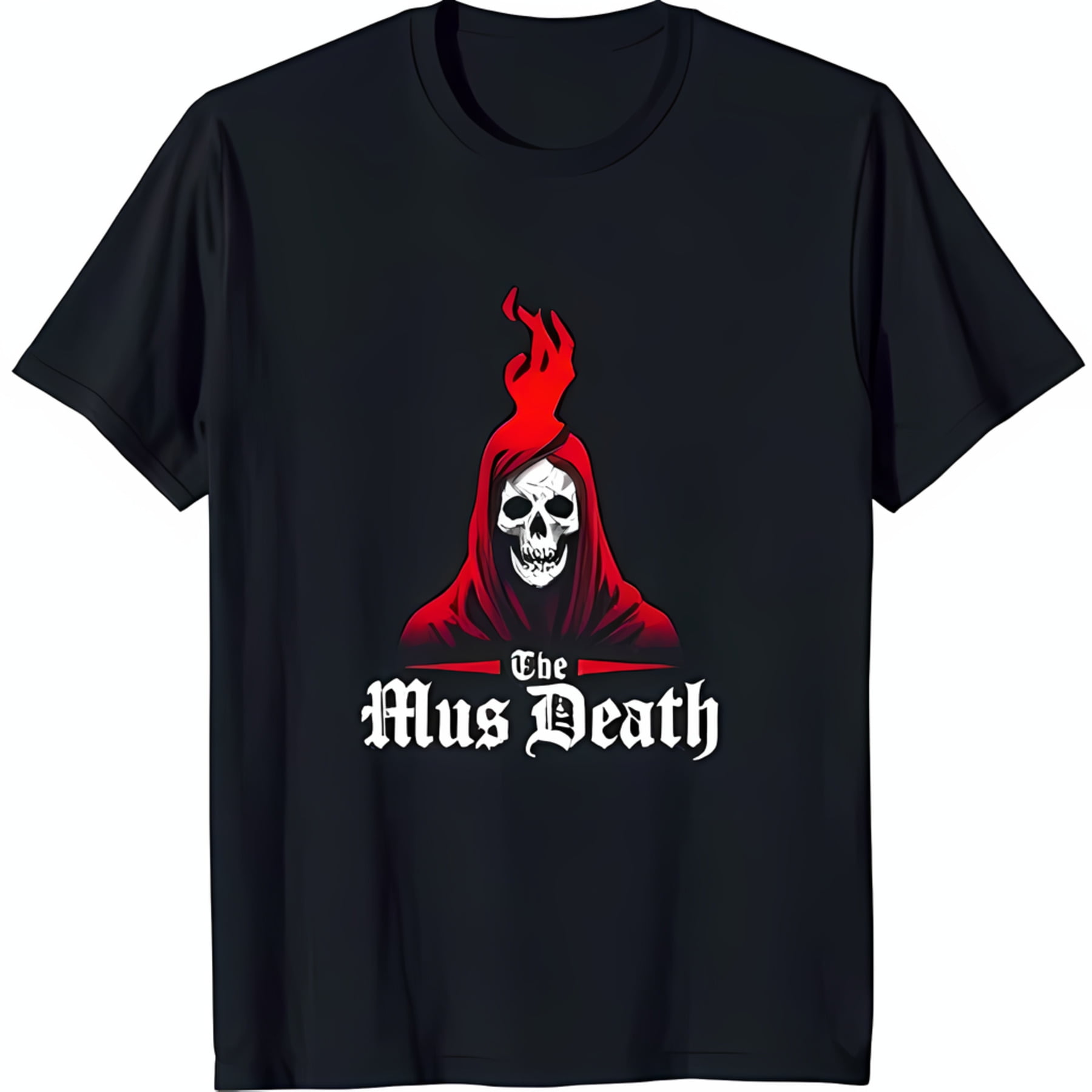 Black T-Shirt with in Red Hood and Flames 'The Mus Death' Graphic Tee ...