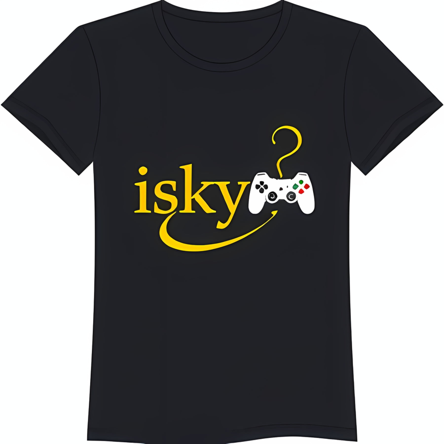Black T-Shirt with 'isky' in Yellow and Squiggle Ending with White Game ...