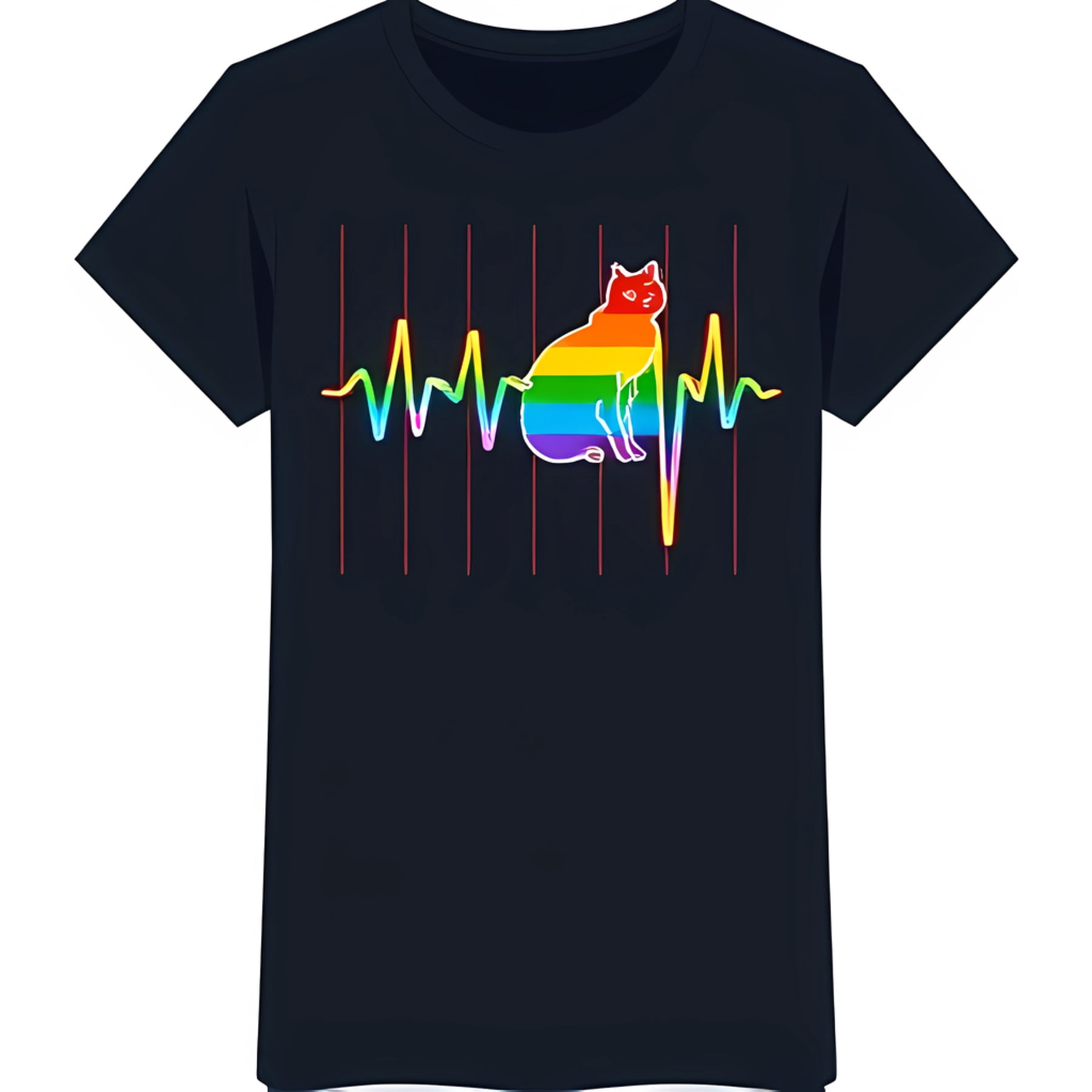 Black T-Shirt with on Heartbeat Line Celebrate LGBTQ Pride - Walmart.com