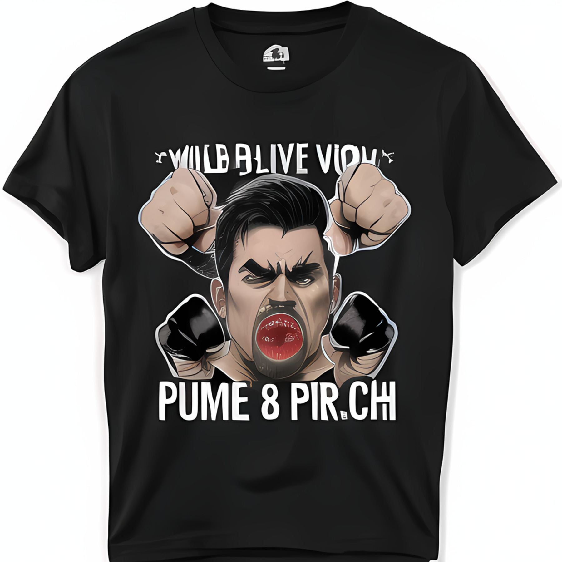 Black T-Shirt with 's Cartoon CharacTeer Doing Upper Body Workout Angry ...