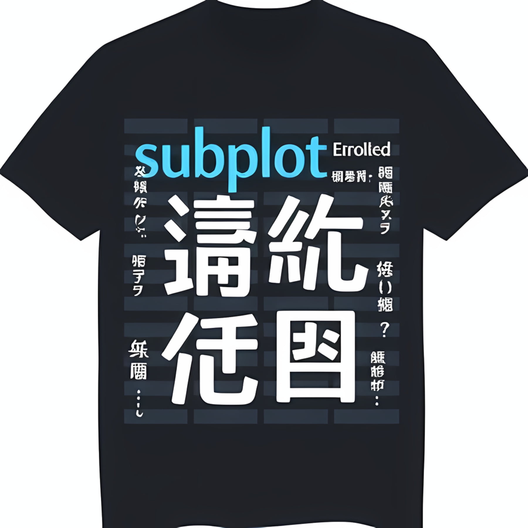 Black T-Shirt with 'subplot' Graphic Design & Japanese Characters ...